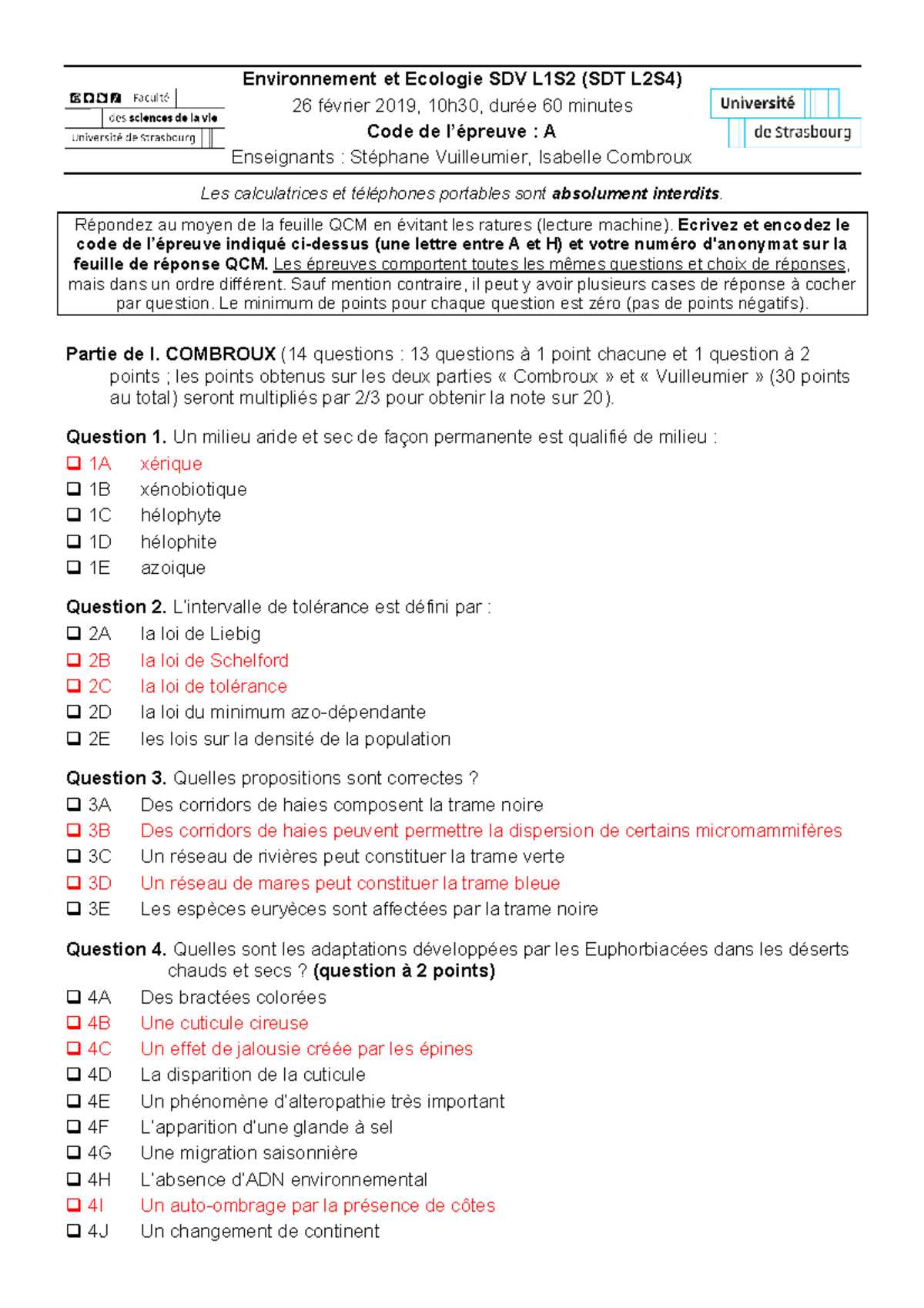 Correction CC1 EE 2019 - corriger de l'examen d'environnement et ecologie - Environnement et ...