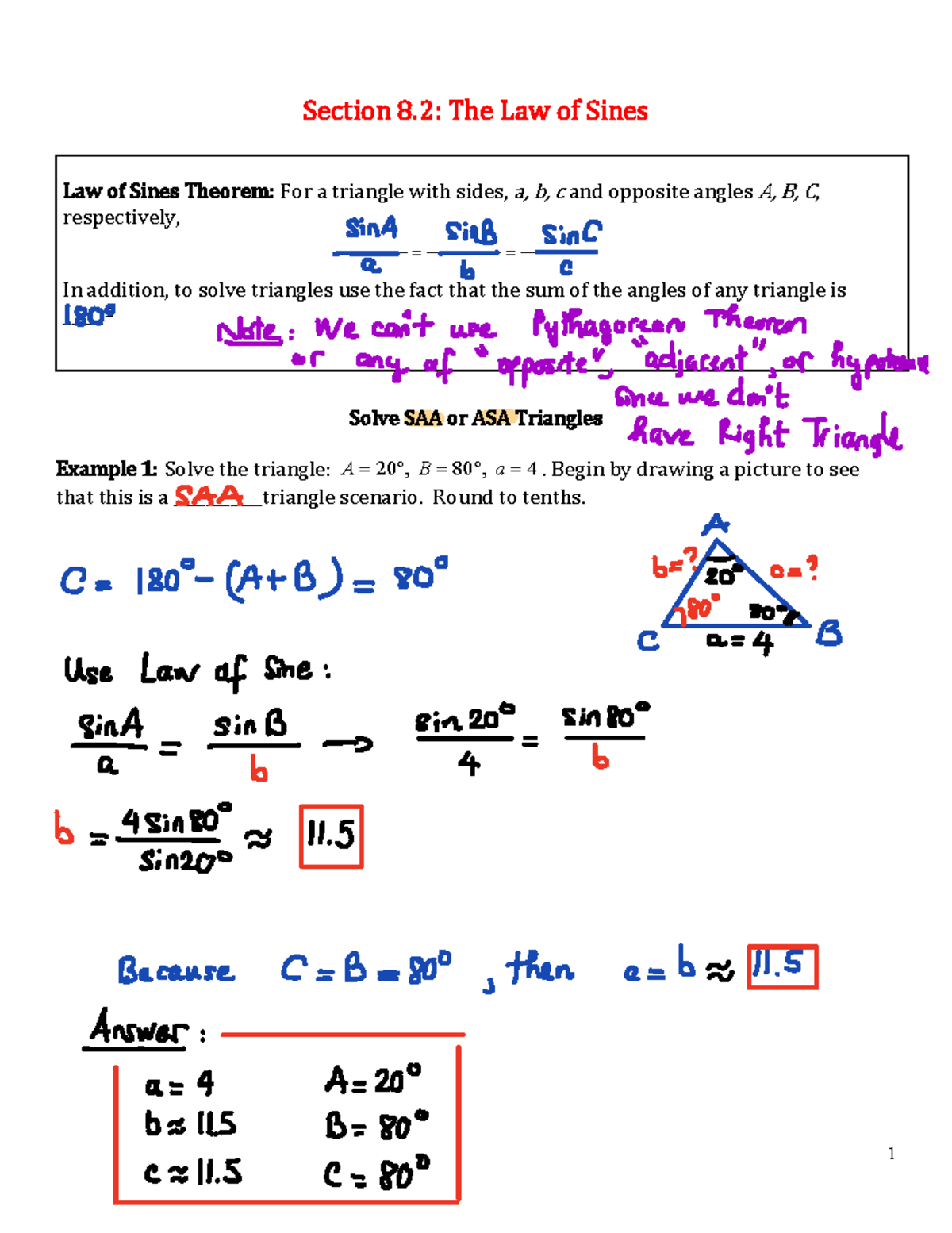 Section 2 - Chapter 8.2 lecture notes - 1 Section 8: The Law of Sines ...