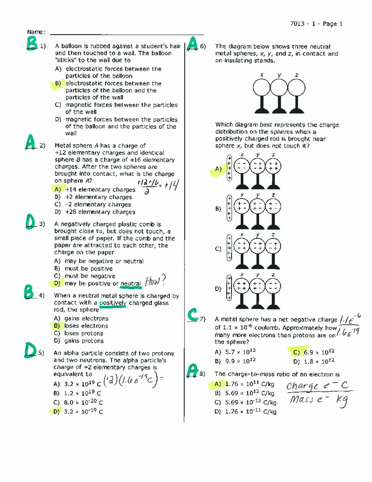 Electrostatics Practice 7013 - 203-NYB-05 - Studocu
