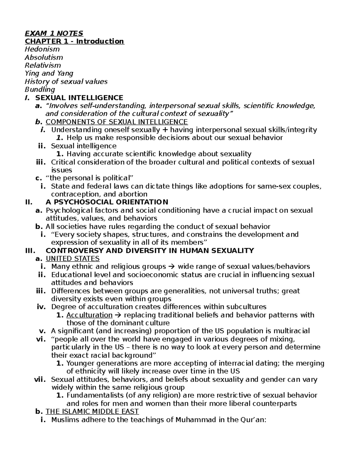 2020 Health Aspects Of Human Sexuality Exam 1 Book Notes Exam 1 Notes