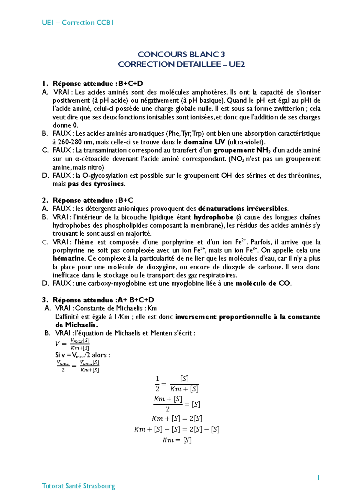 EB3 - Correction - 1 CONCOURS BLANC 3 CORRECTION DETAILLEE – UE Réponse attendue : B+C+D A. VRAI ...