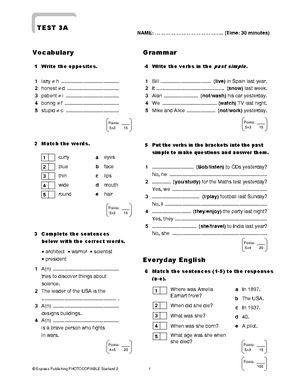Link L6 U2 reinforcement - VOCABULARY AND GRAMMAR REINFORCEMENT 2 2 Complete the story with the ...