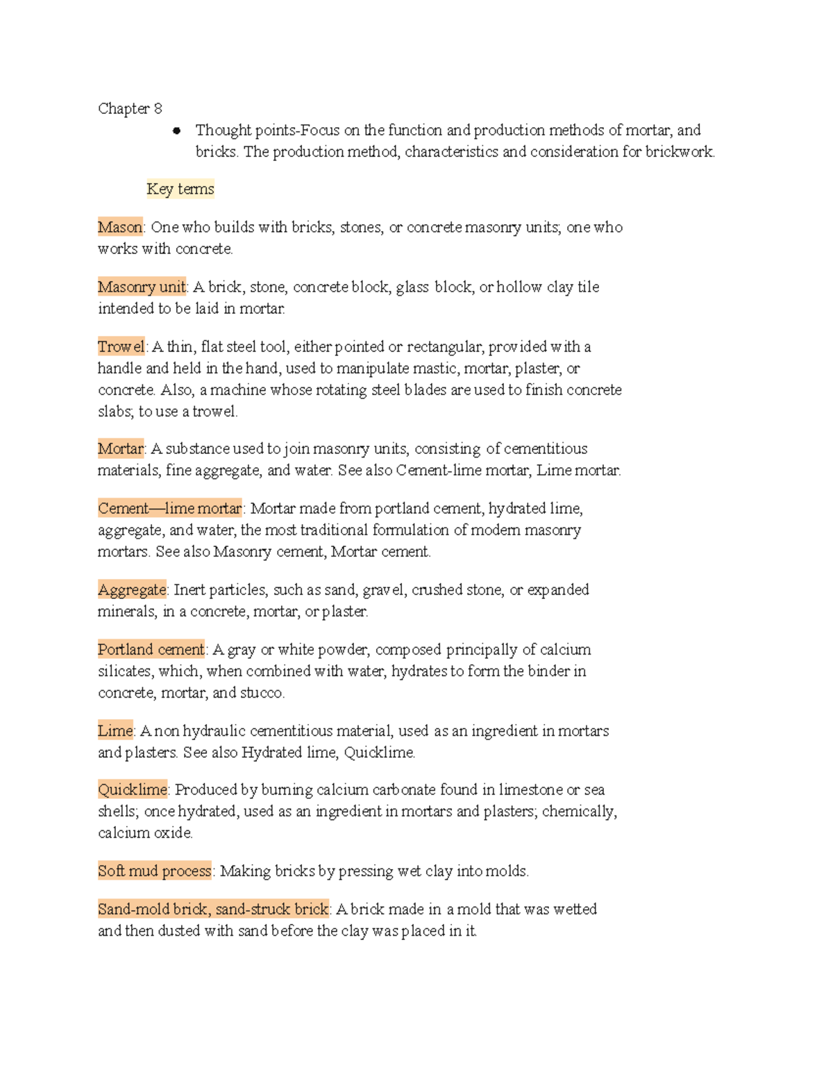 Chapter 8 masonry - Chapter 8 Thought points-Focus on the function and ...