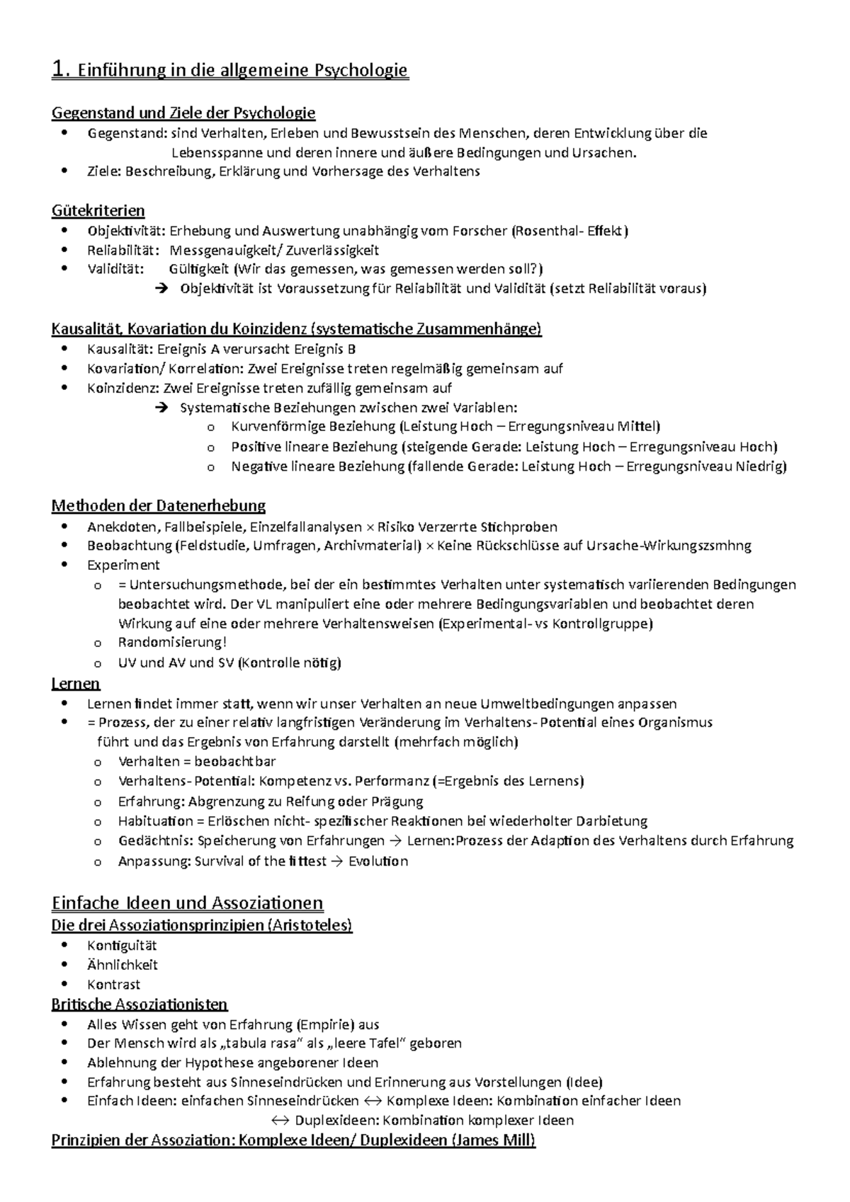 Allgemeine Psychologie II (Teil 1) - 1. in die allgemeine und Ziele der sind Verhalten, Erleben ...