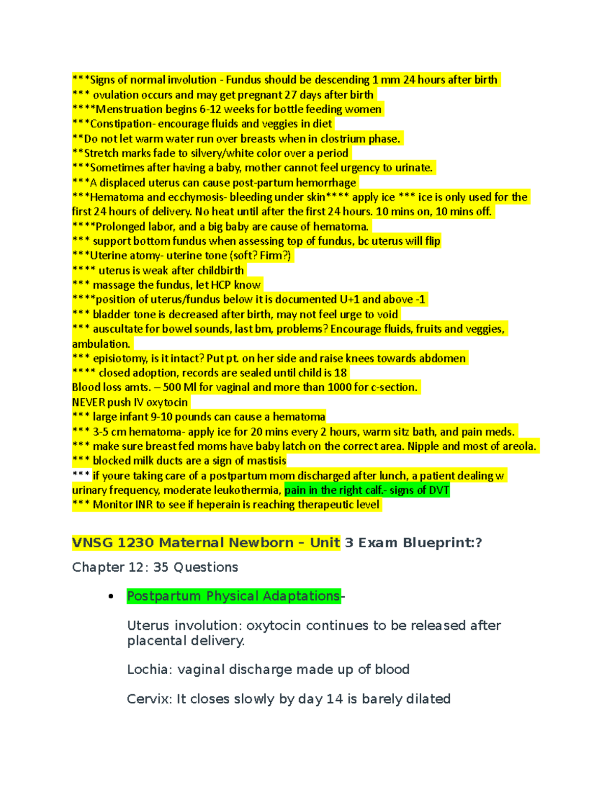 Exam 3 BP - rtbg/jlwbrg - ***Signs of normal involution - Fundus should ...
