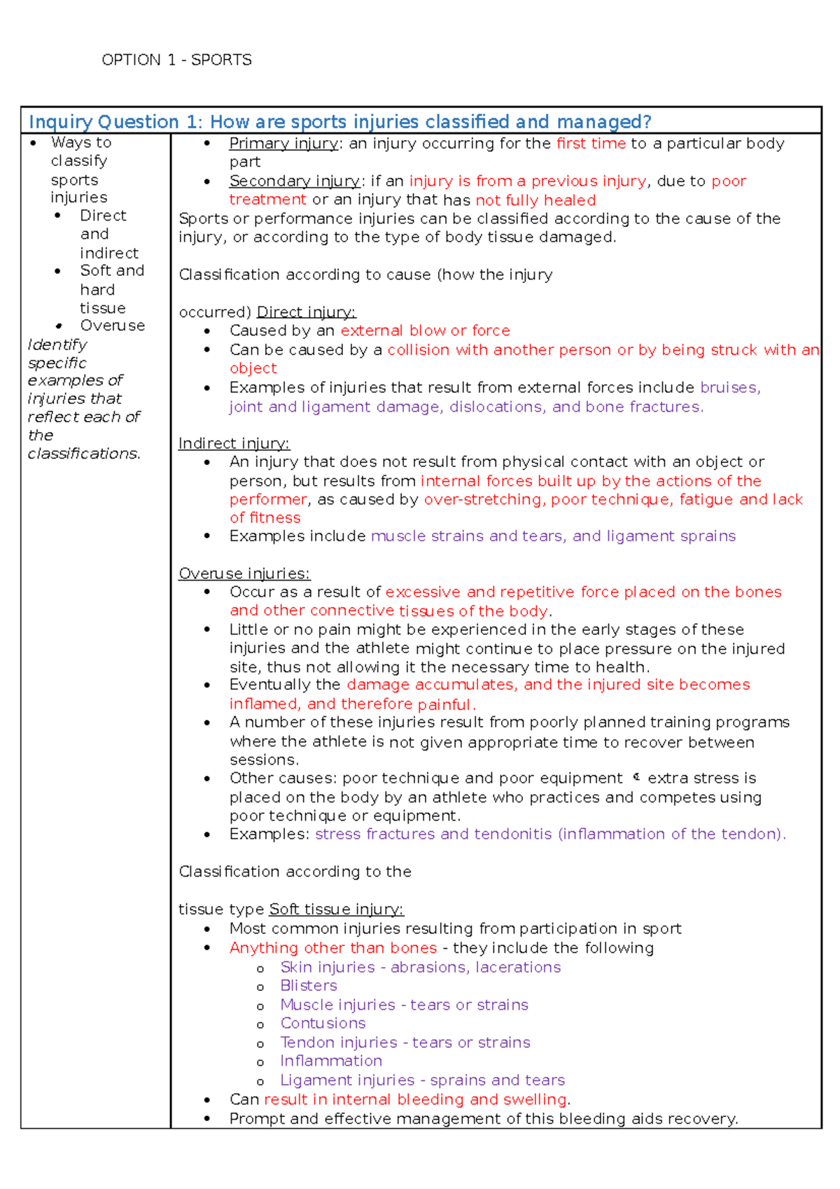 OPT 1 - Sports Med Notes - really good stuff - OPTION 1 - SPORTS ...