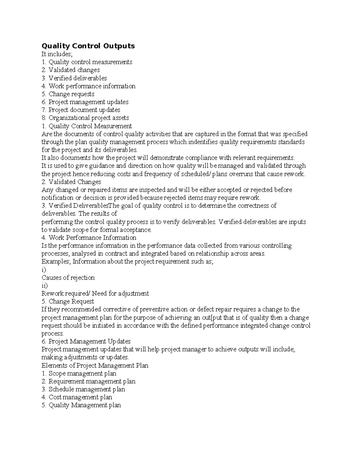 Quality control output notes - Quality Control Outputs It includes ...