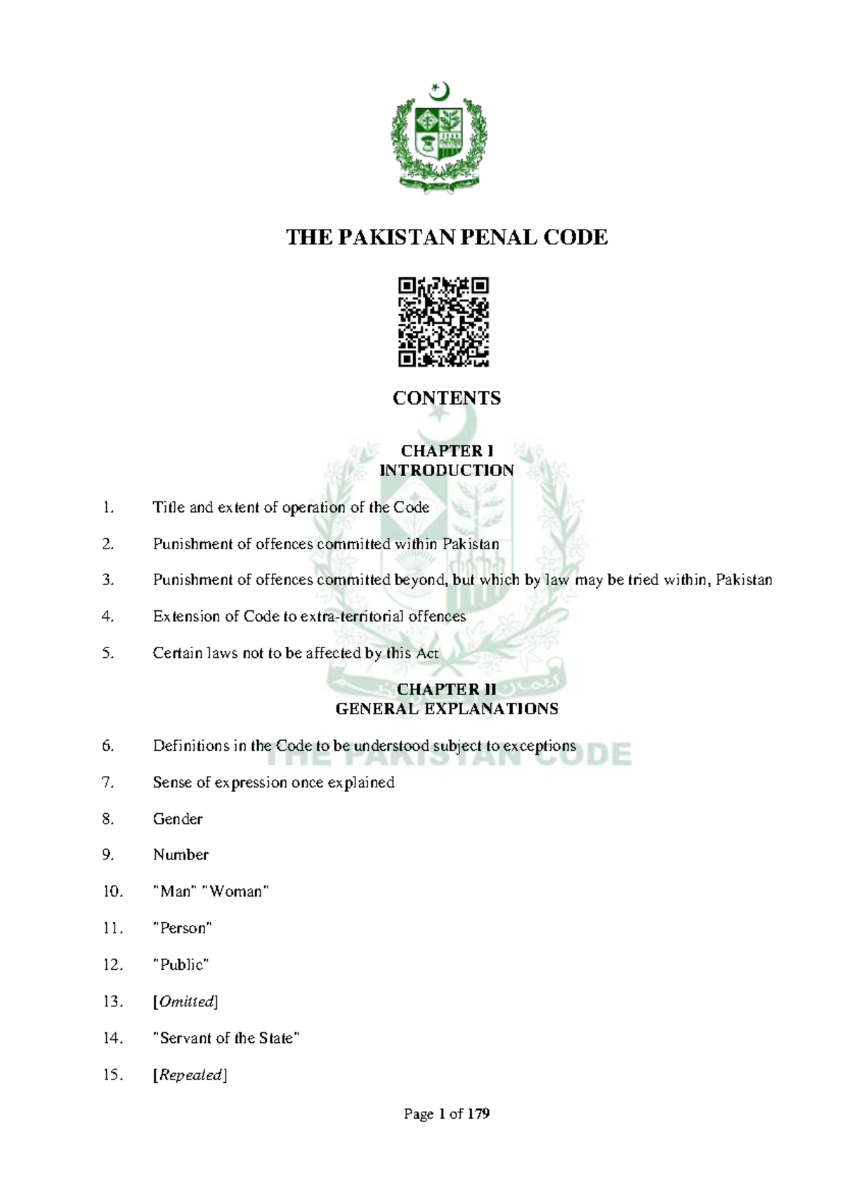 Pakistan penal code ppc pdf - THE PAKISTAN PENAL CODE CONTENTS CHAPTER I INTRODUCTION Title and ...