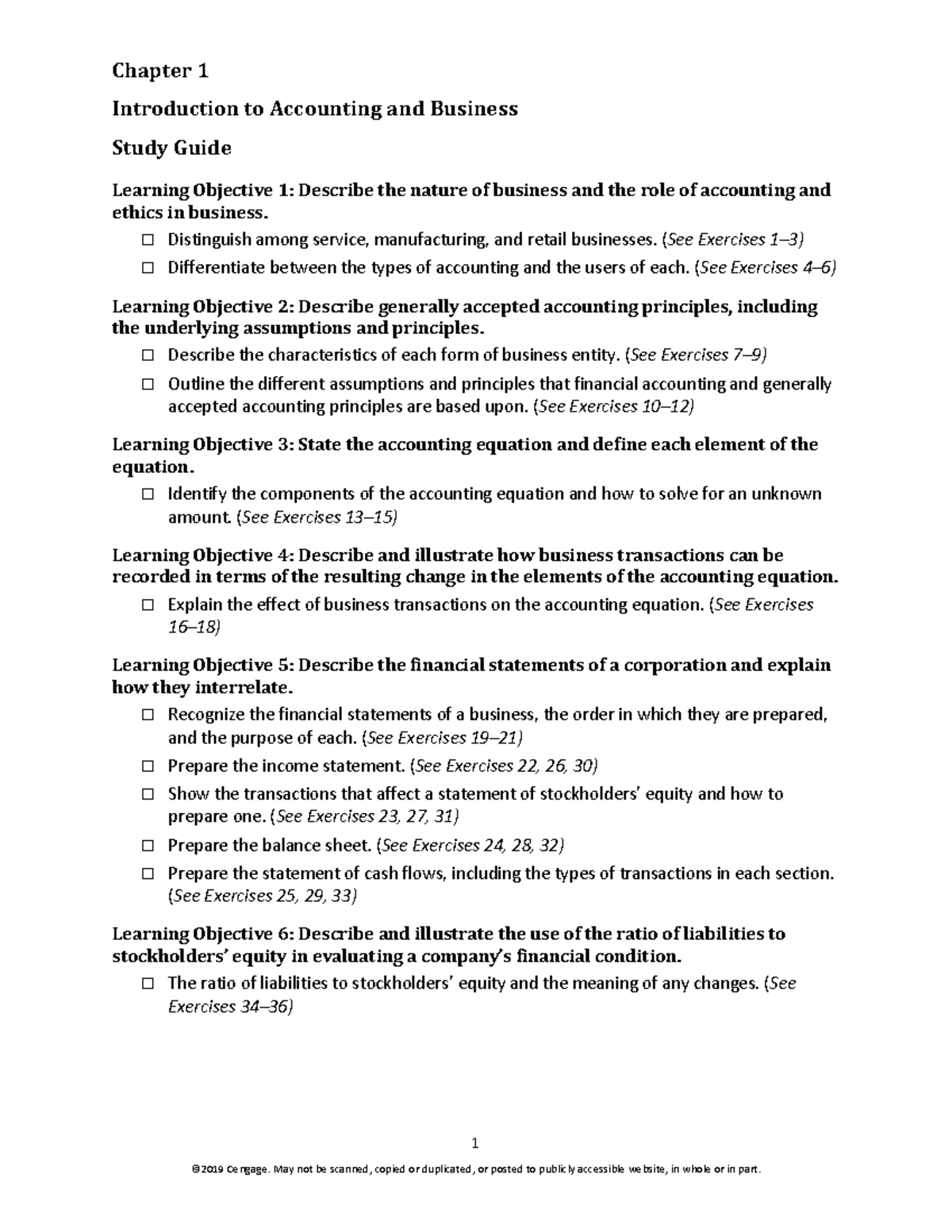 Study Guide Ch 01 - Introduction to Accounting and Business Study Guide ...