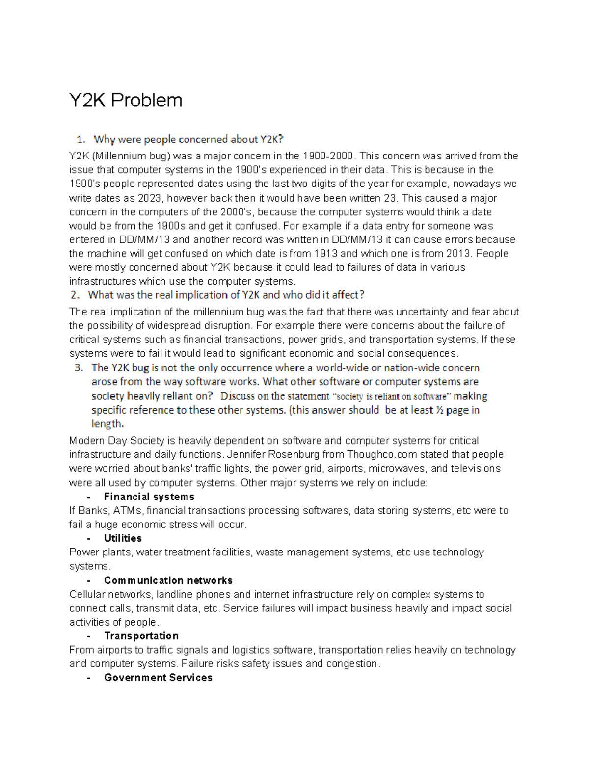 Y2K Problem - Y2K Problem Y2K (Millennium bug) was a major concern in ...