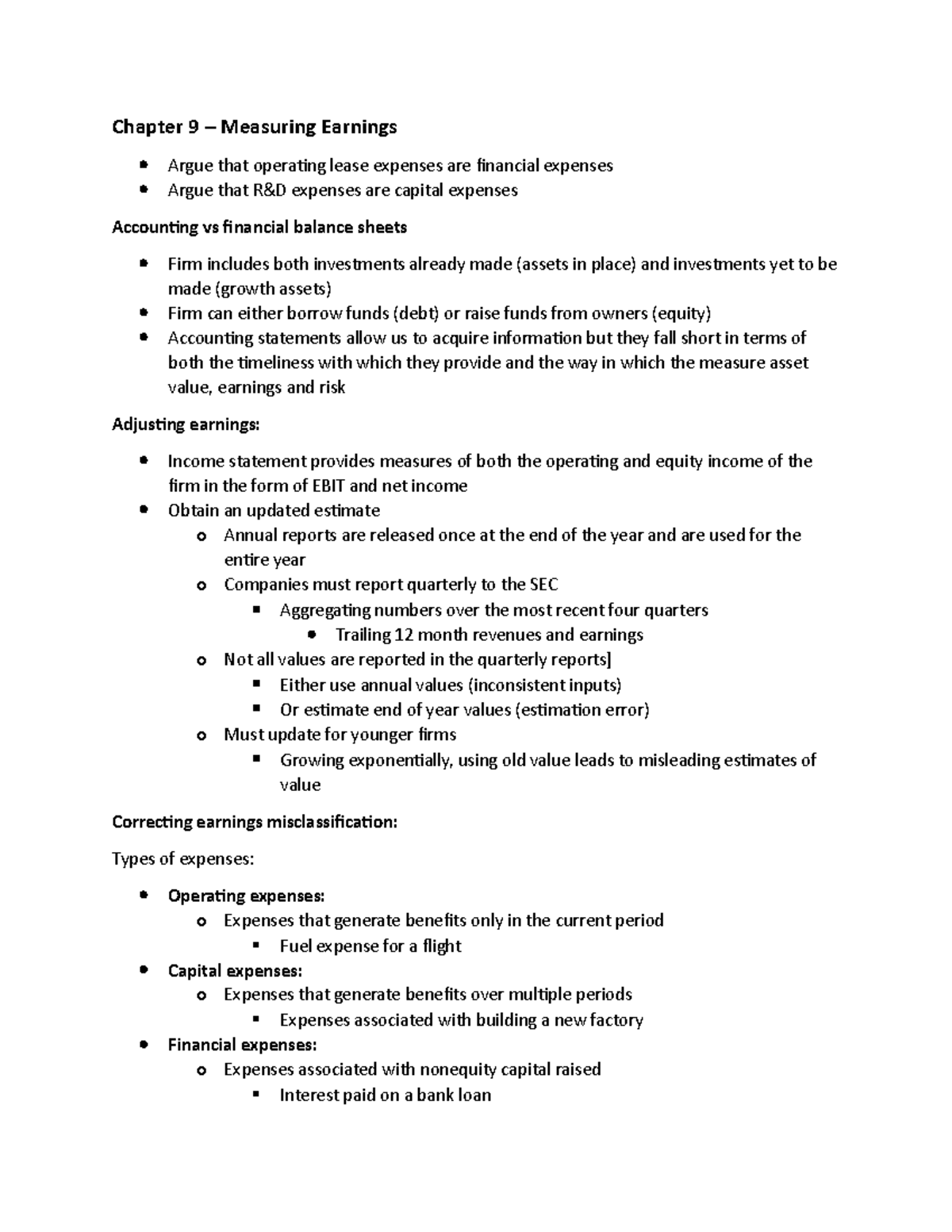 Chapter 9 Notes - Measuring earnings (accounting vs taxable income ...