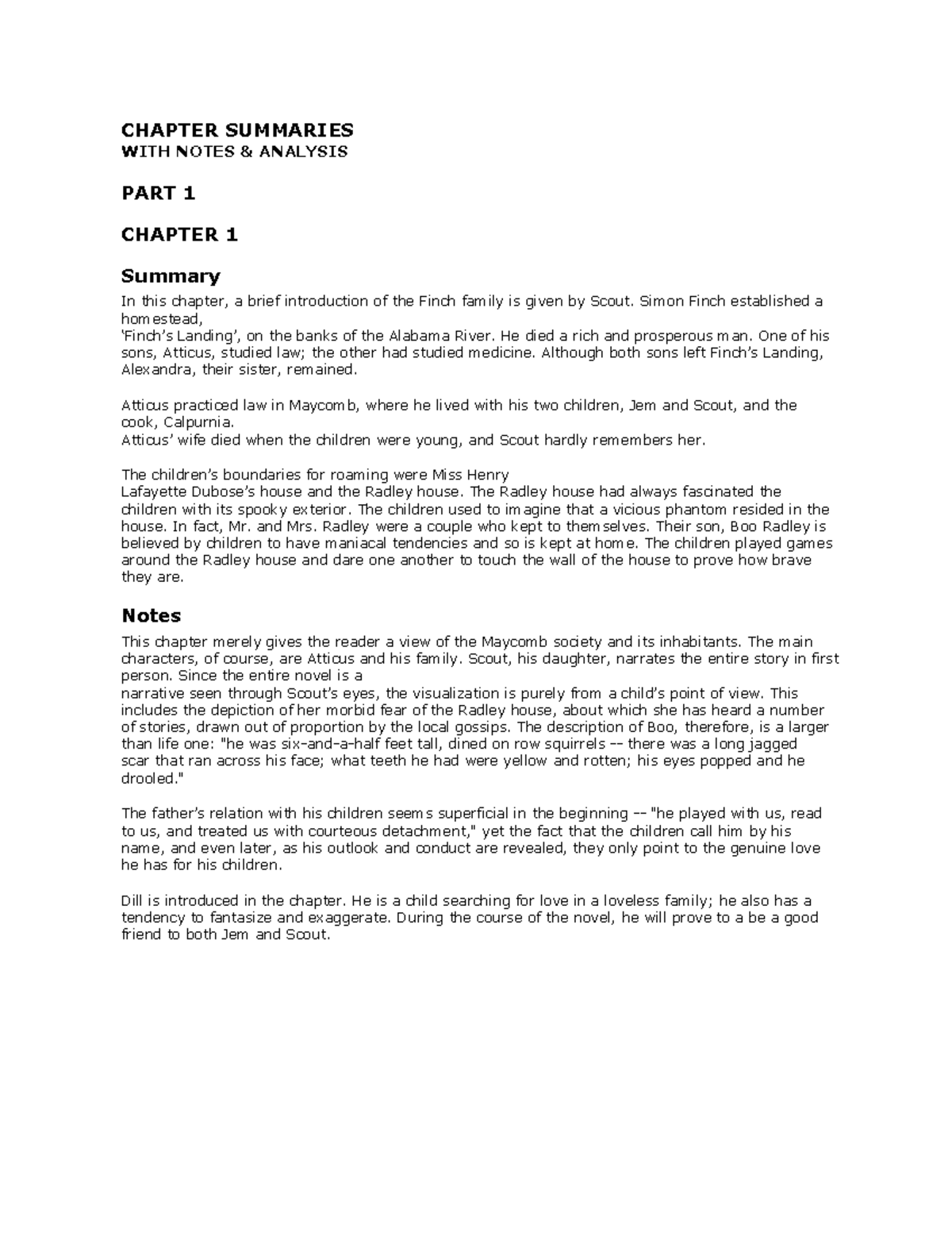 To Kill a Mockingbird - Nice - CHAPTER SUMMARIES WITH NOTES & ANALYSIS ...