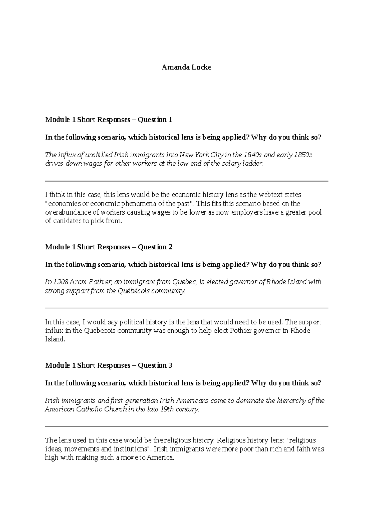 Amanda Locke HIS 200 Applied History - Module One - Amanda Locke Module ...