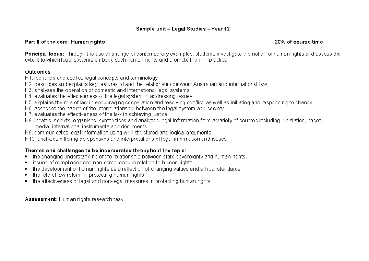 Legal studies year 12 sampleu part2 - Sample unit – Legal Studies ...