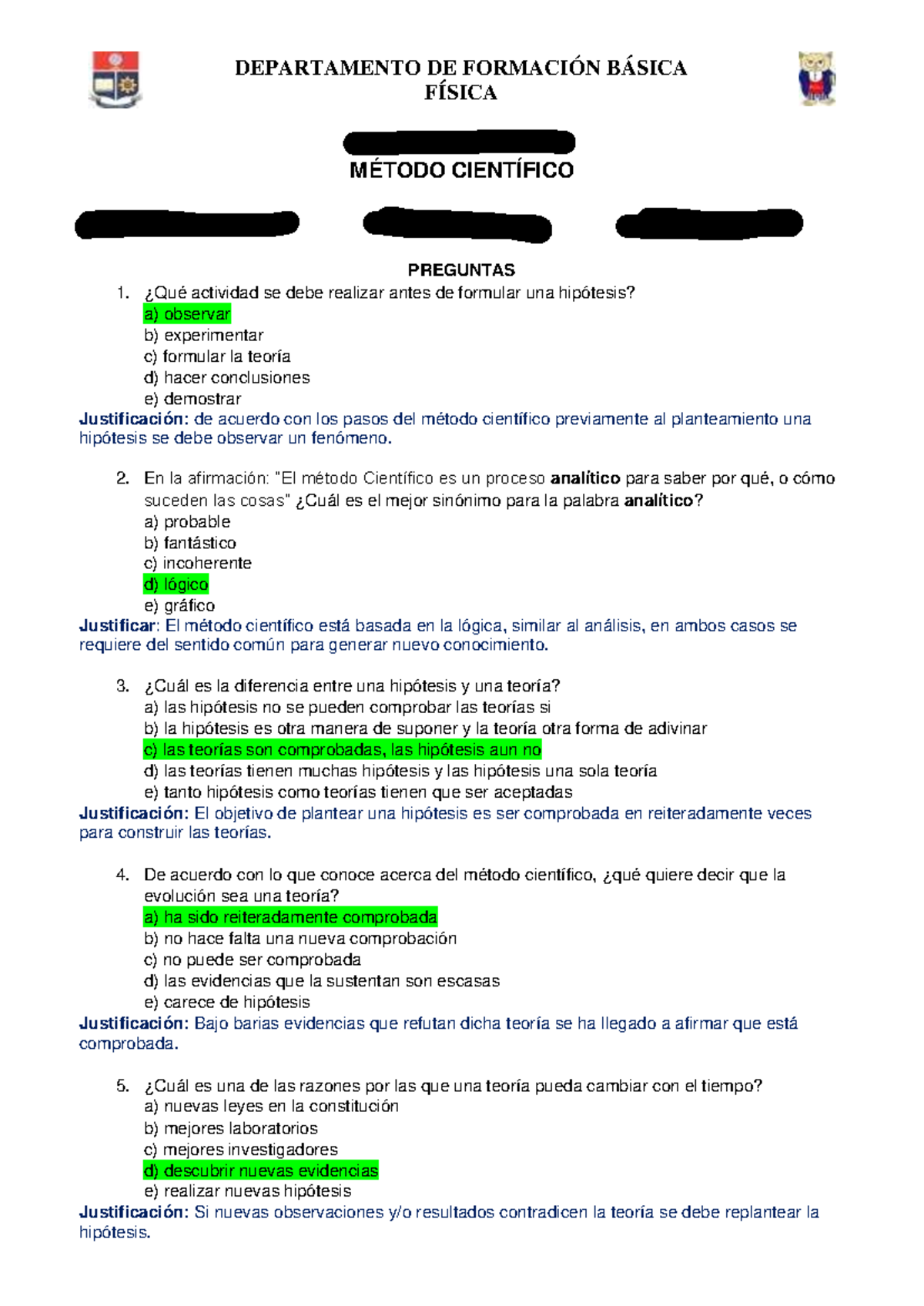 Método Científico - Primera Hoja de Trabajo - FÍSICA HOJA DE TRABAJO 1 ...