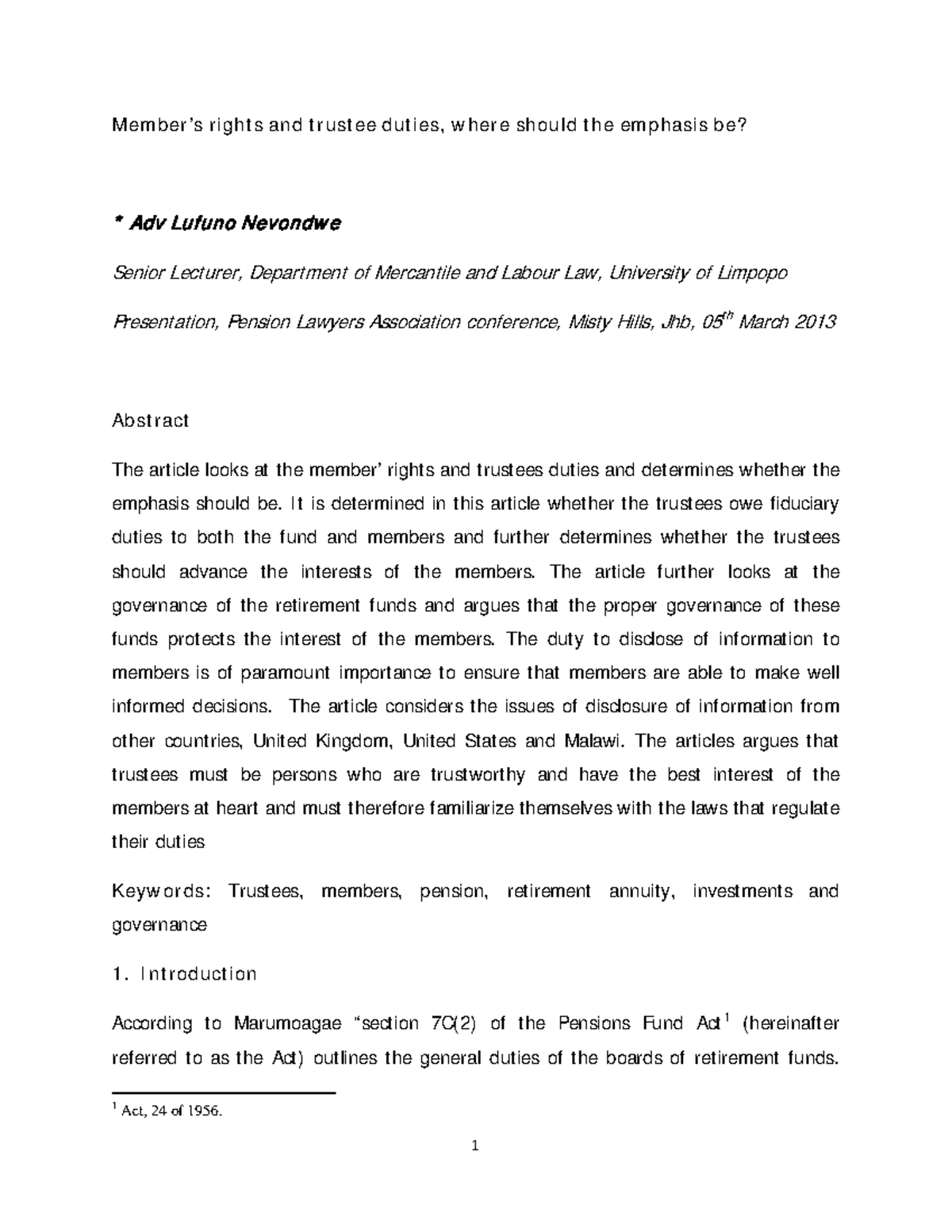 Member Rights human rights - Member’s rights and trustee duties, where ...