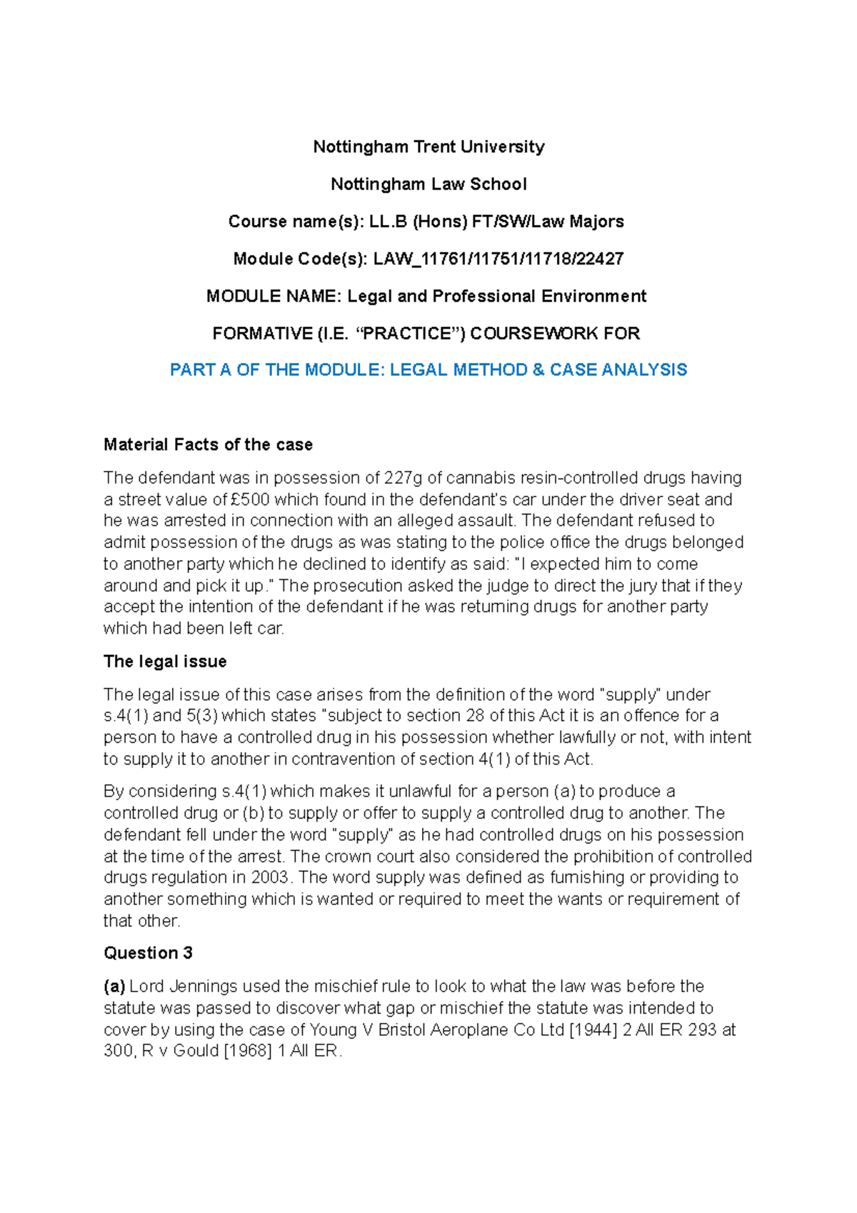 Case analysis - practise course work - Nottingham Trent University ...