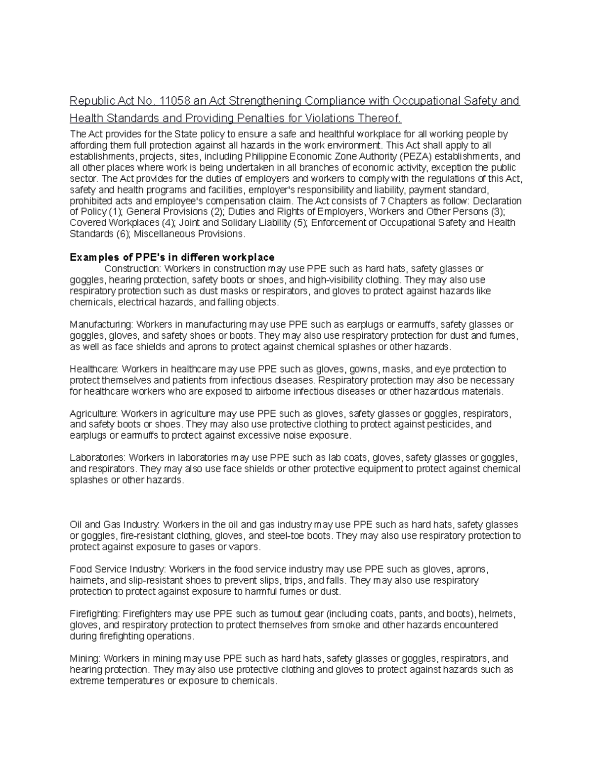 BOSH - module - Republic Act No. 11058 an Act Strengthening Compliance ...