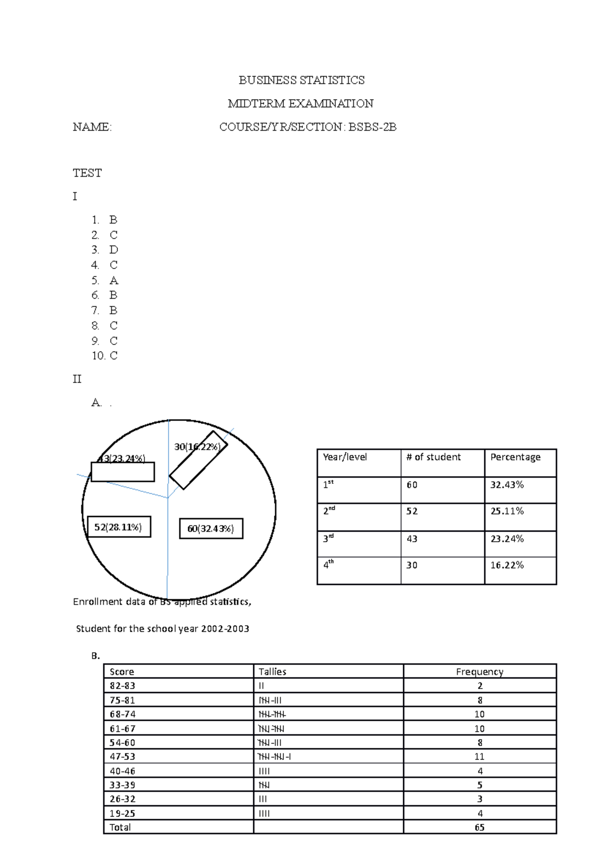 Business Statistics midterm exam - BUSINESS STATISTICS MIDTERM ...