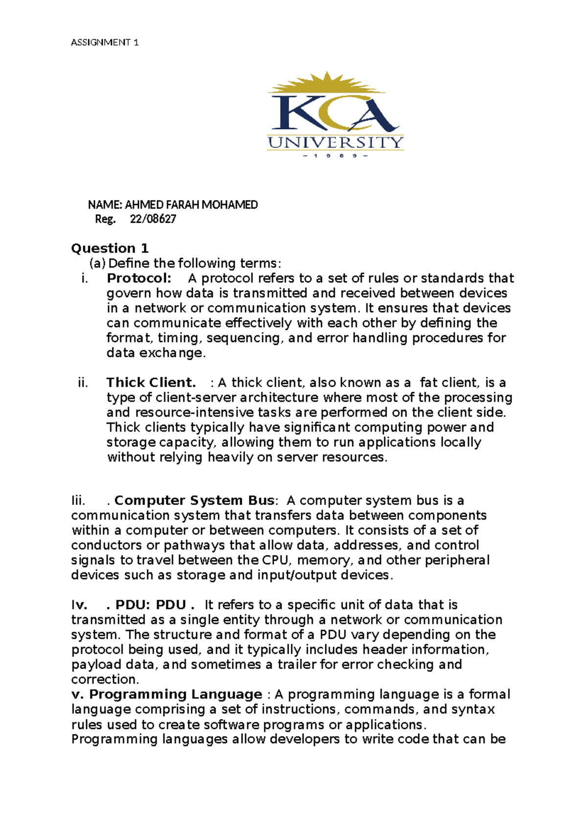 Assignment 1 comp net - Computer network computer network - NAME: AHMED ...