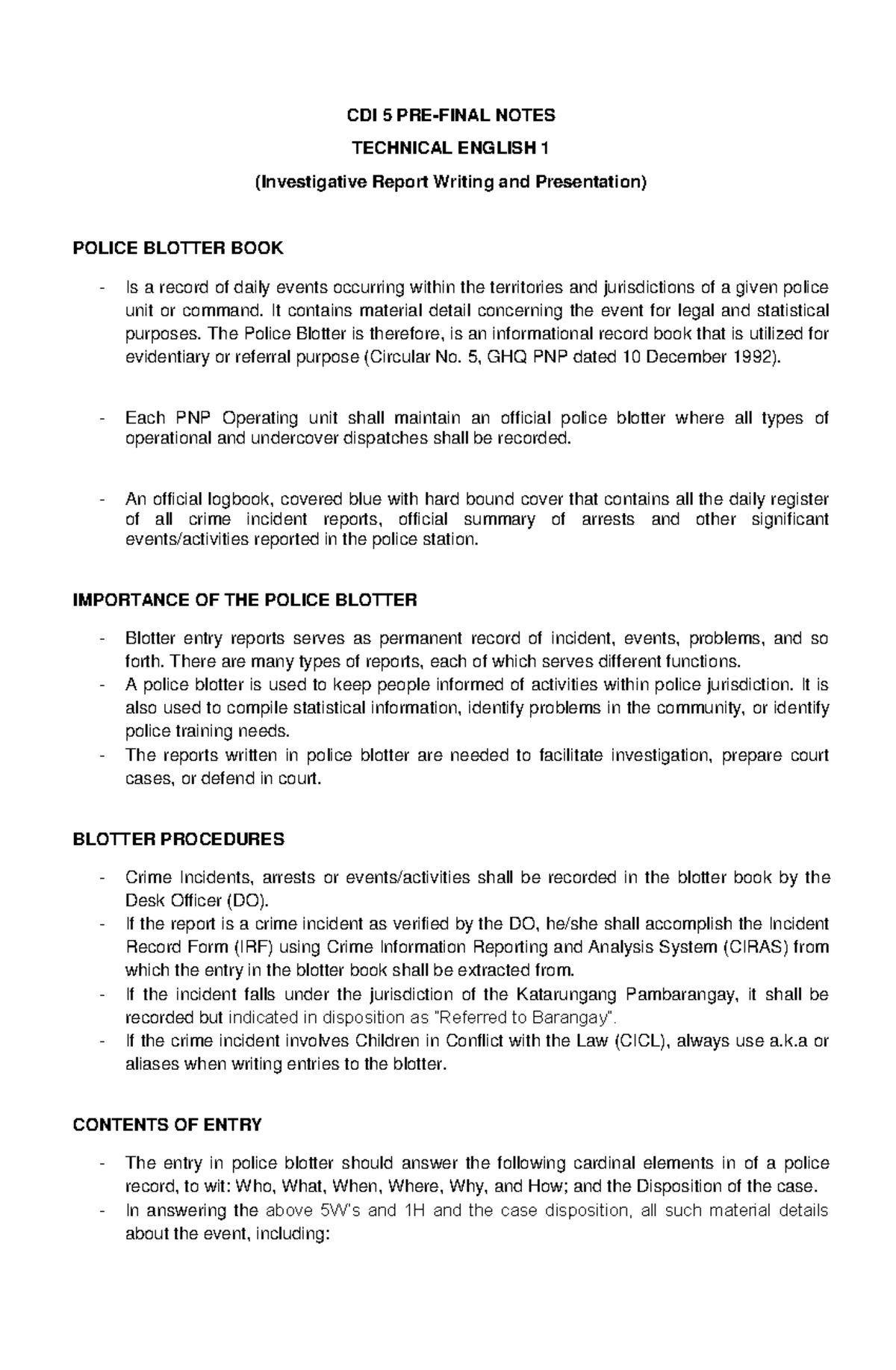 CDI 5 PRE- Final Notes - CDI 5 PRE-FINAL NOTES TECHNICAL ENGLISH 1 ...