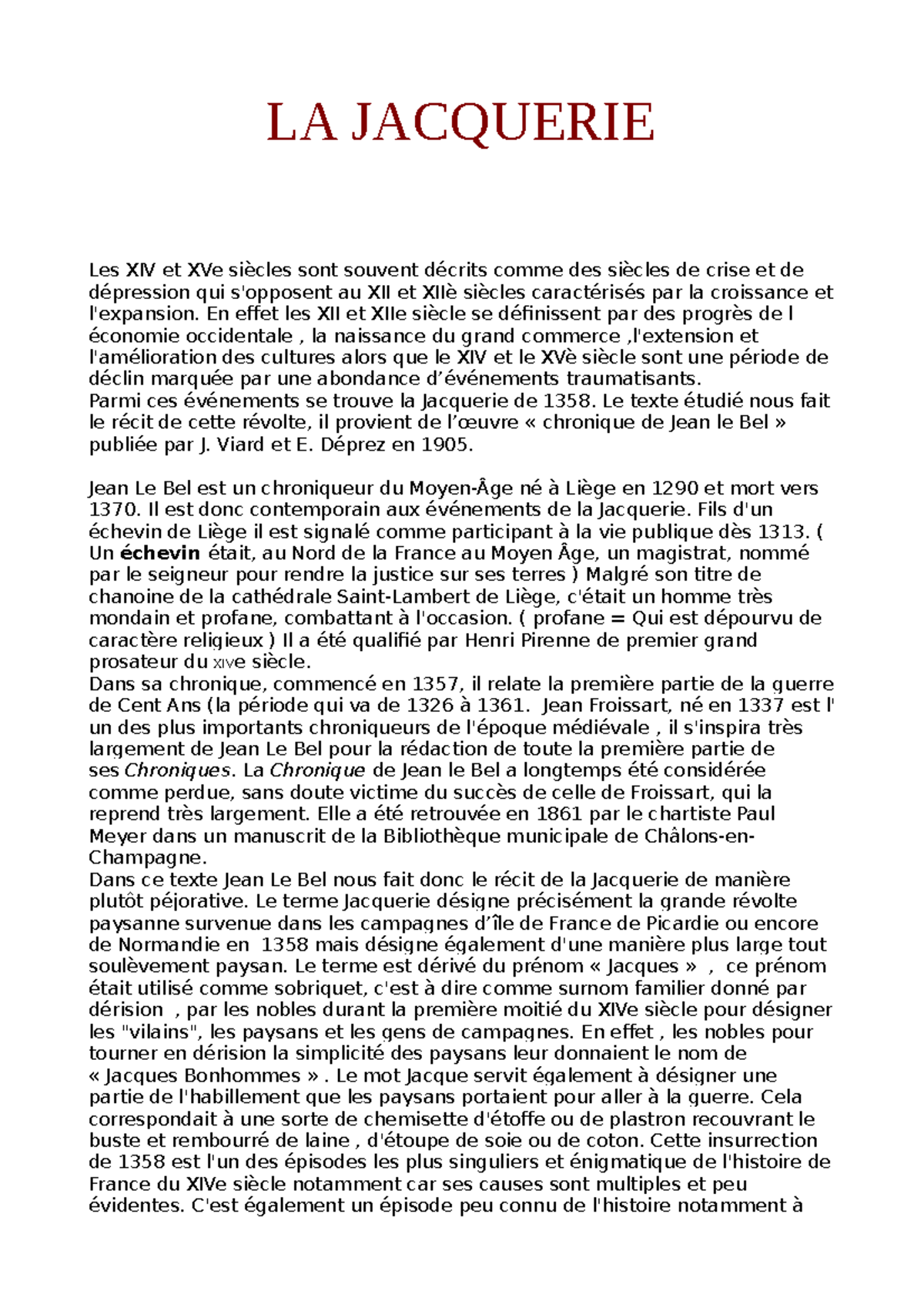 La jacquerie histoire médiévale - LA JACQUERIE Les XIV et XVe siècles ...