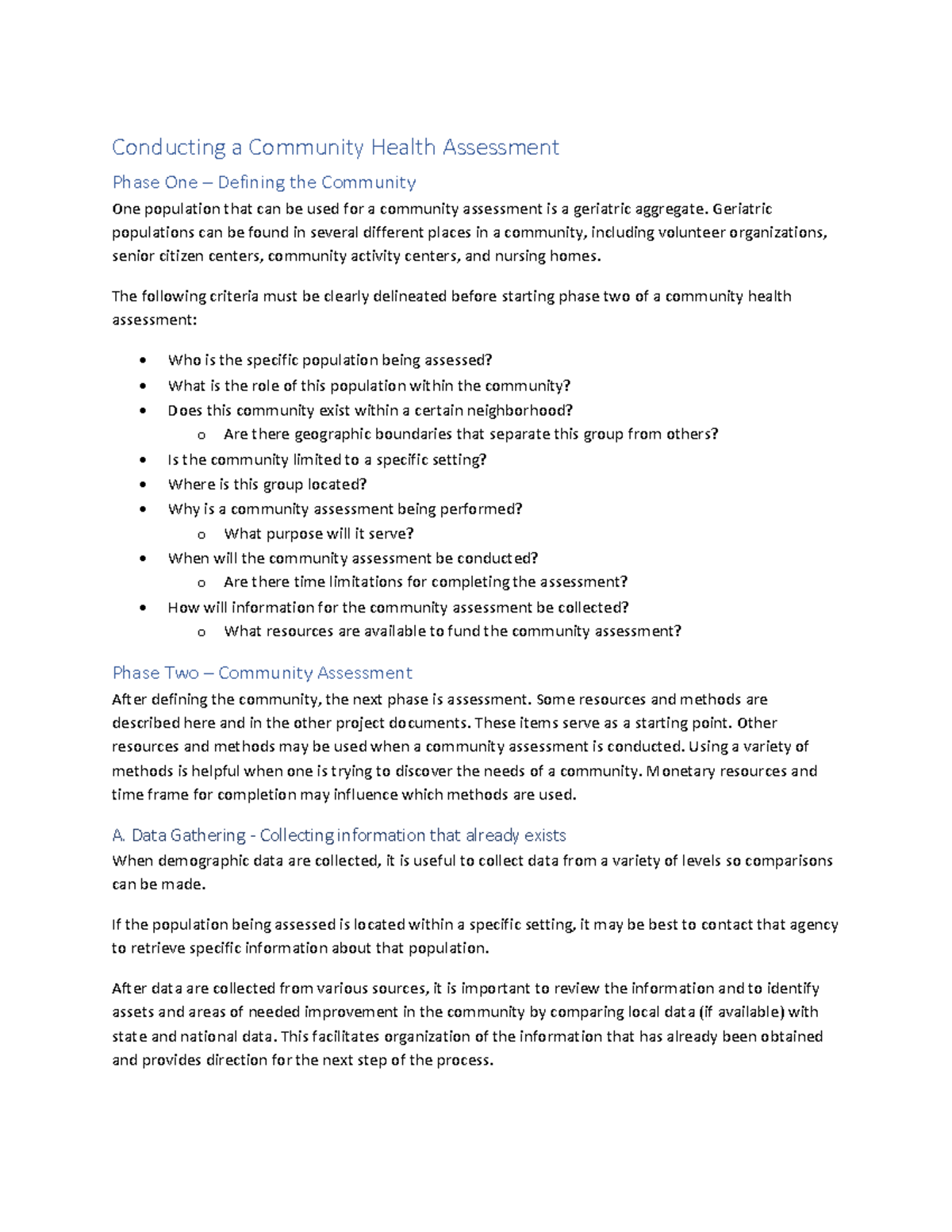 Conducting a Community Health Assessment - Geriatric populations can be ...