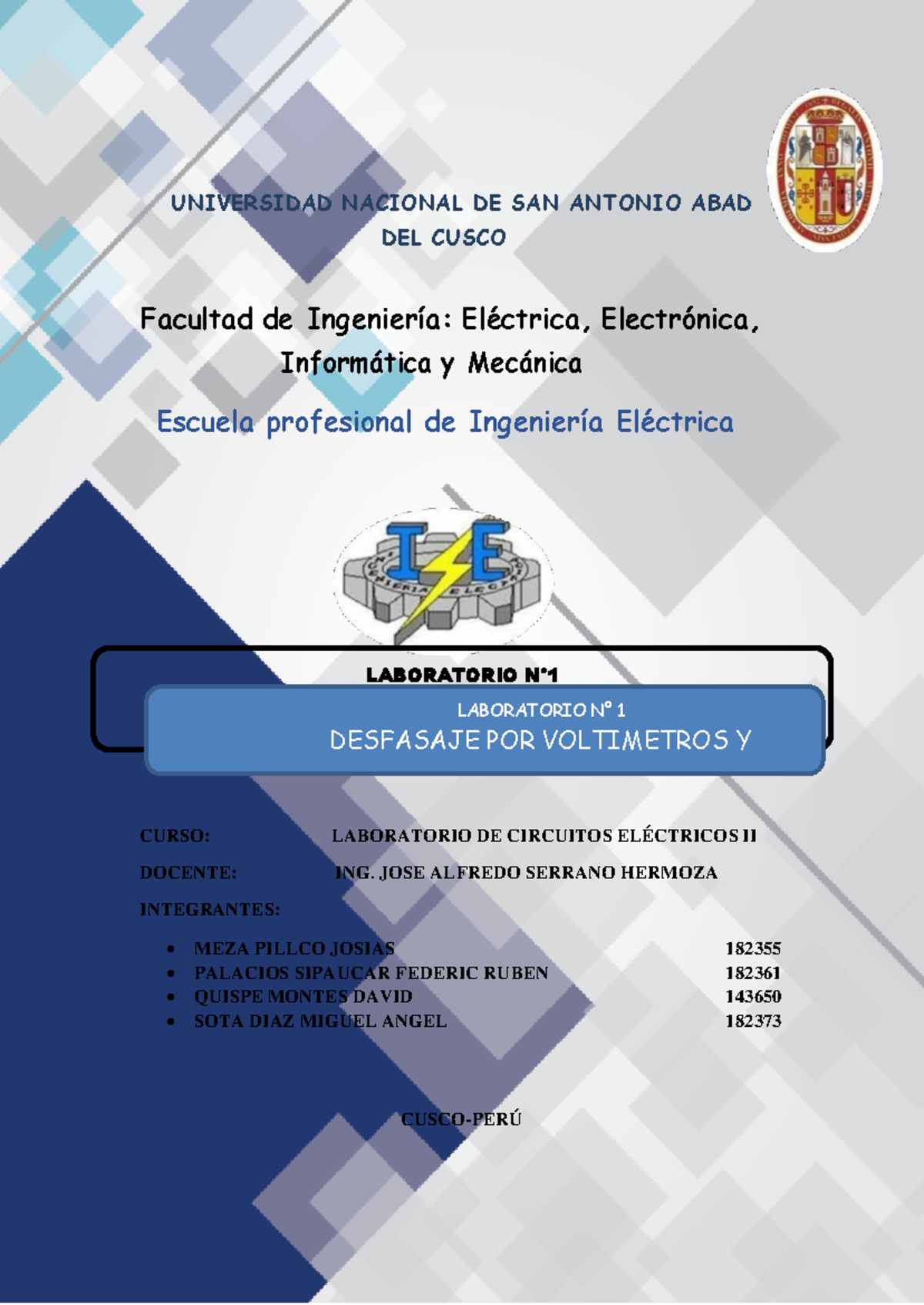 Laboratorio N°1 DE Circuitos Electricos II - UNIVERSIDAD NACIONAL DE SAN ANTONIO ABAD DEL CUSCO ...