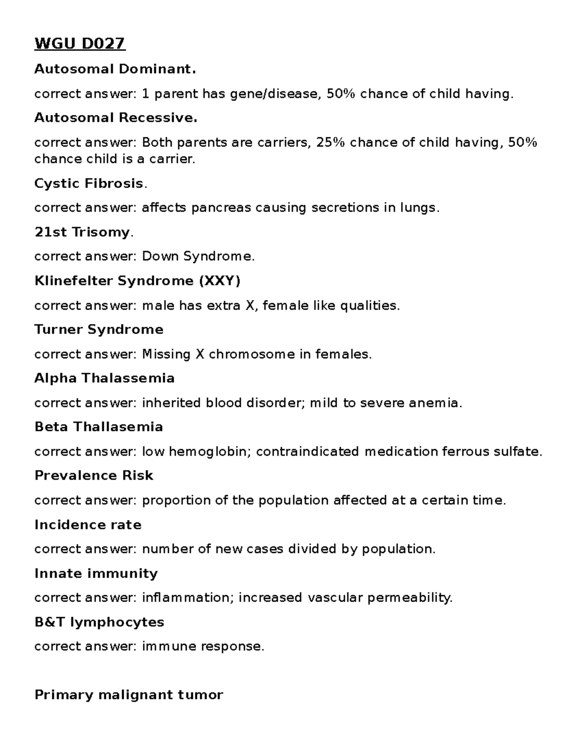WGU D027 - Study Document - WGU D Autosomal Dominant. correct answer: 1 ...