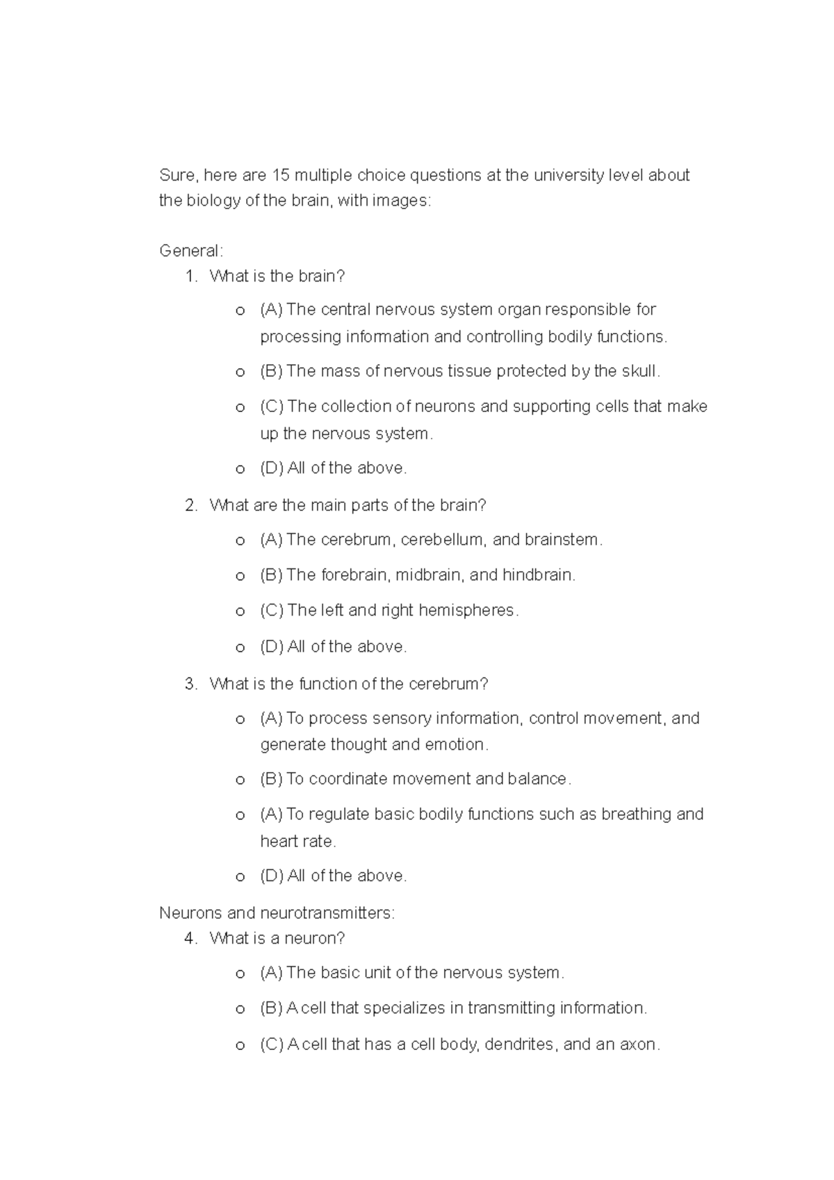 Biology of the brain - What is the brain? o (A) The central nervous ...