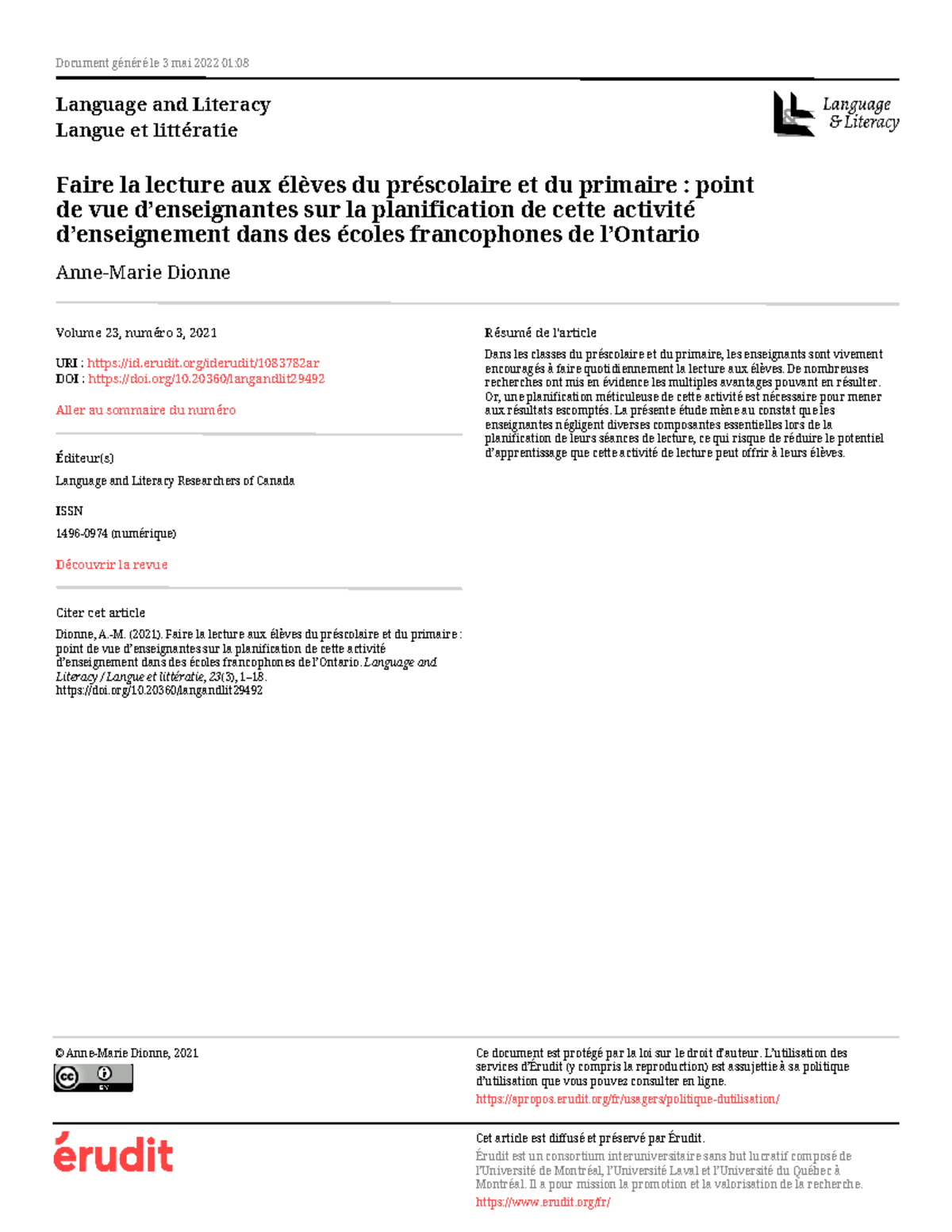 Anne-Marie Dionne - L’utilisation des services d’Érudit (y compris la ...