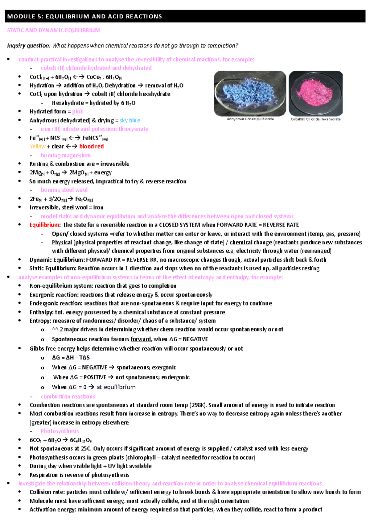 Chemistry Module 5 syllabus dot points - MODULE 5: EQUILIBRIUM AND ACID ...