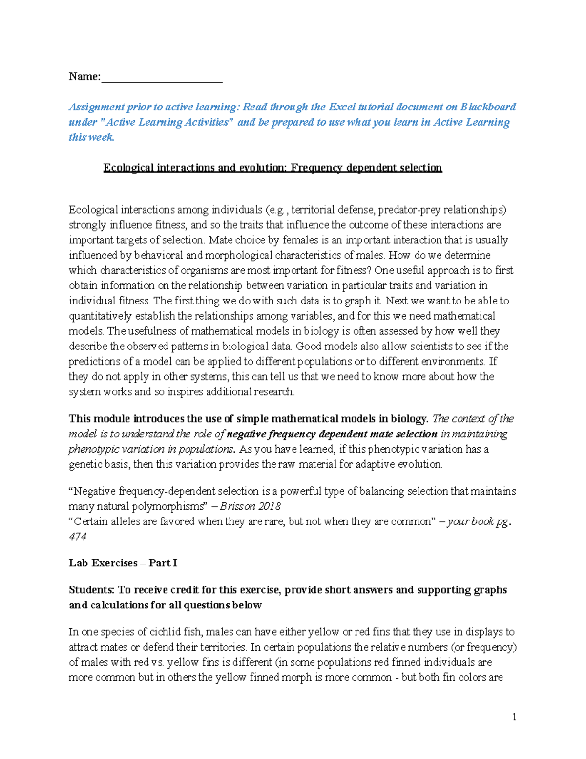 BIOL142: Active learning #3 - Name:_____________________ Assignment prior to active learning ...