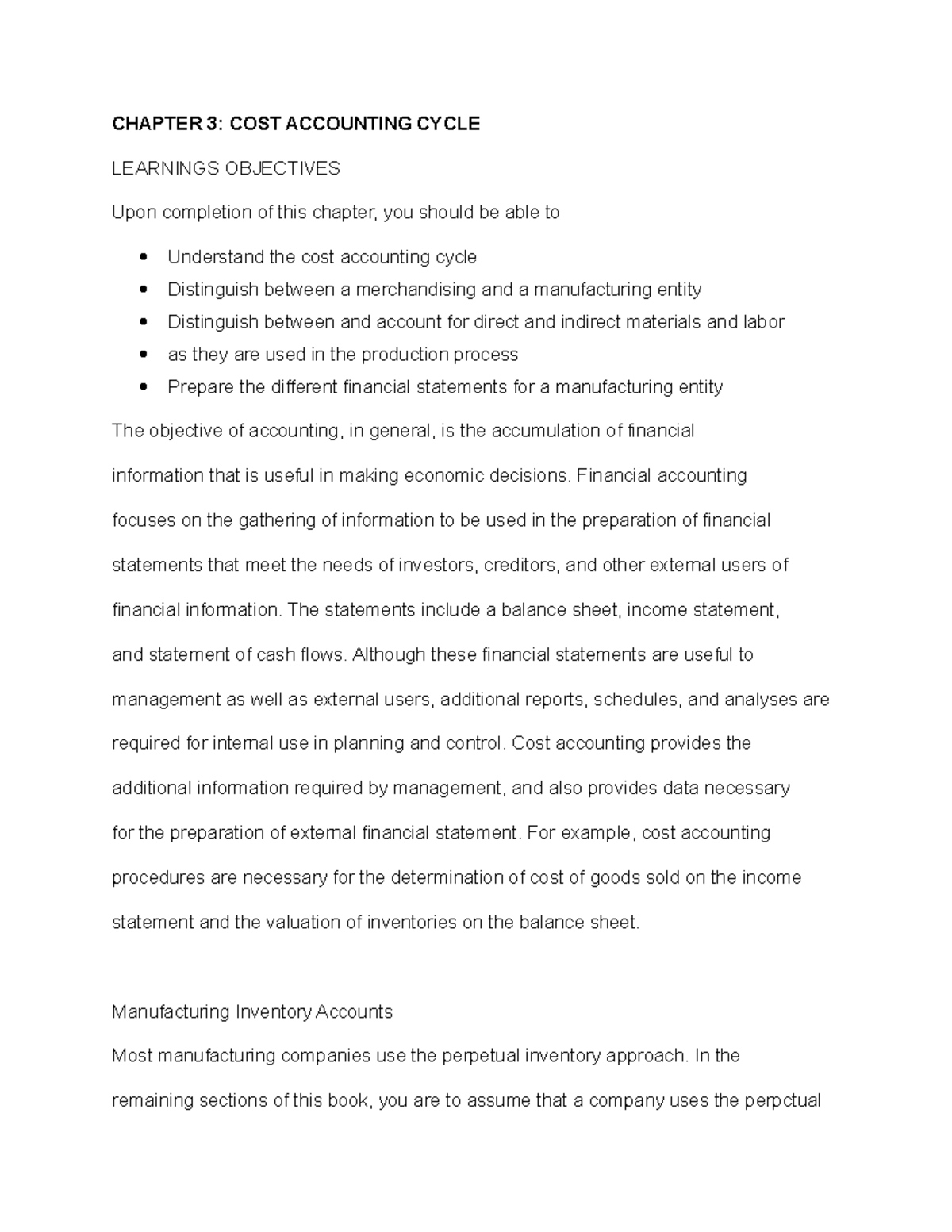 CH3 COST Accounting Cycle PART 1 - CHAPTER 3: COST ACCOUNTING CYCLE ...