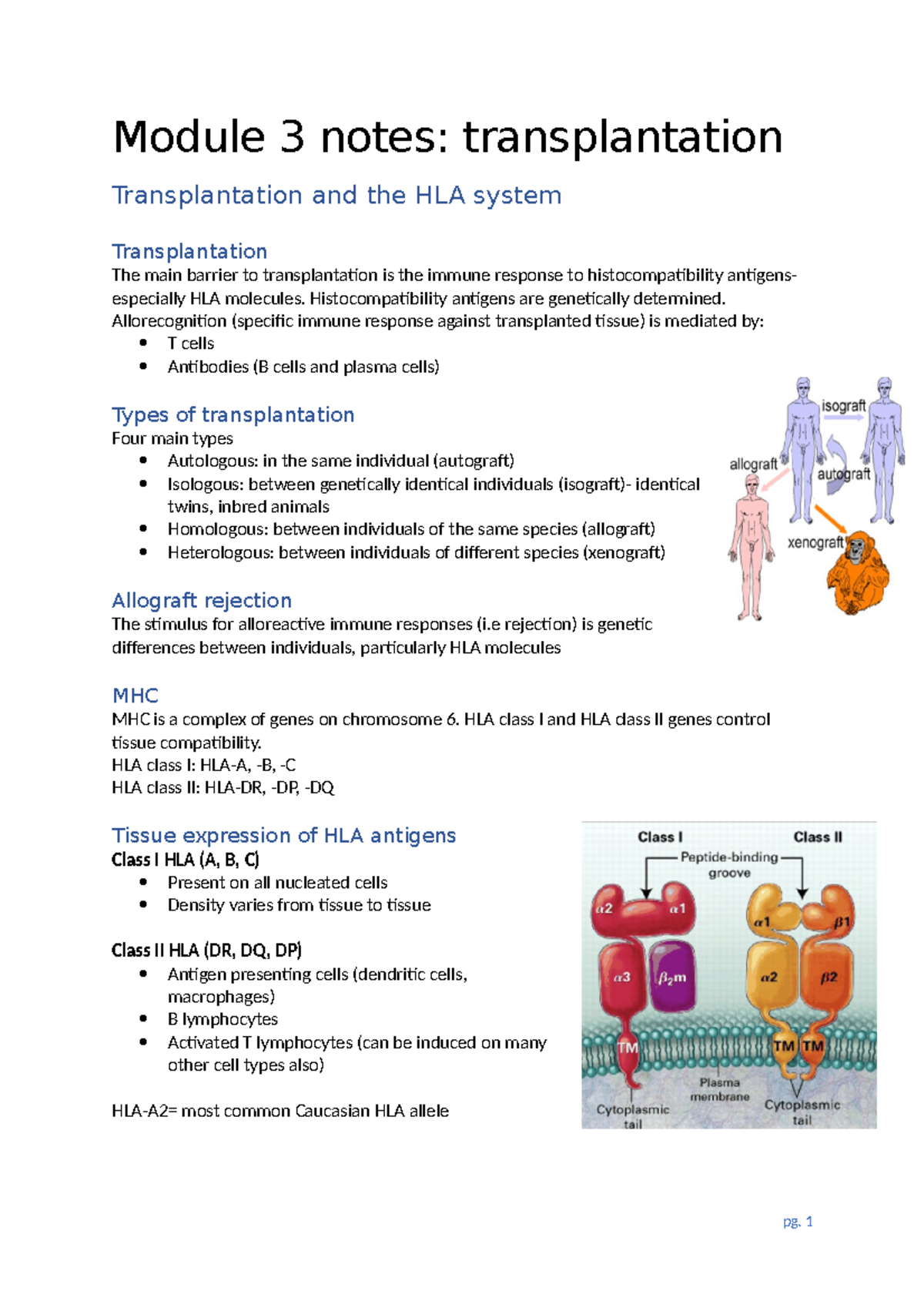 Module 3 notes - Module 3 notes: transplantation Transplantation and ...