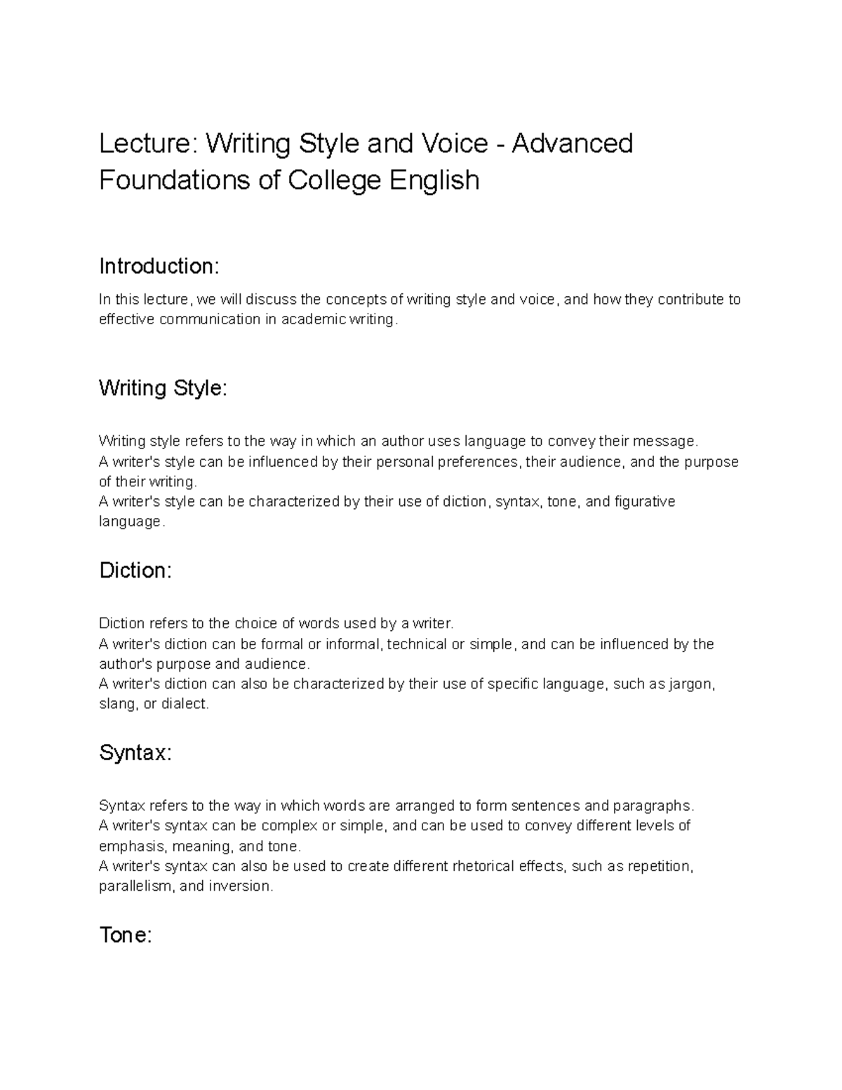 Advanced Foundations of College English (EGL-0090) Lecture 17 - Writing ...