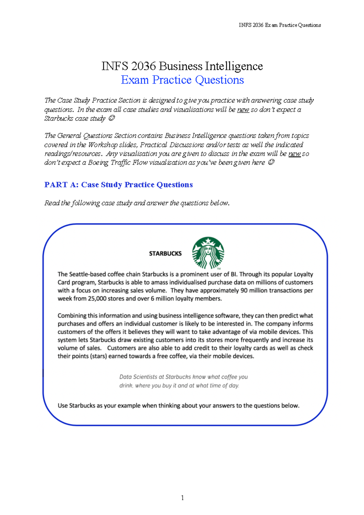 INFS 2036 Sample Exam Questions - INFS 2036 Business Intelligence Exam ...