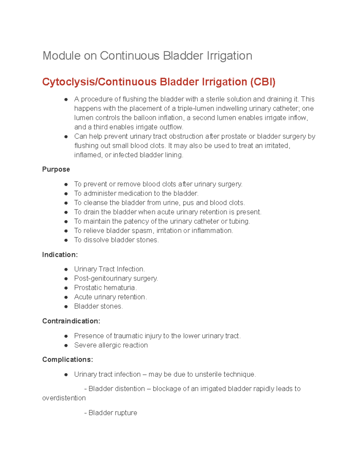 Module on Continuous Bladder Irrigation - Module on Continuous Bladder ...
