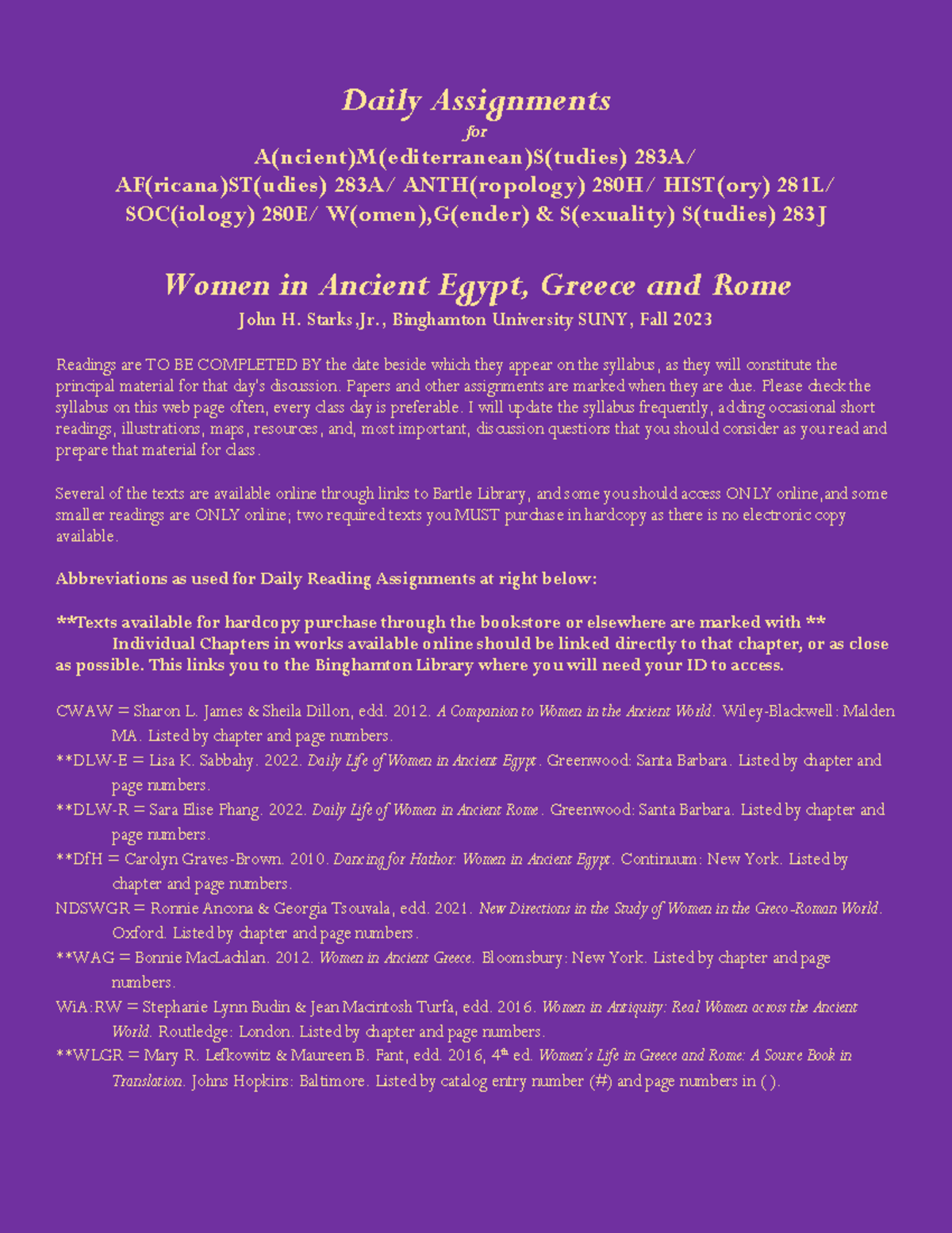 Women EGR 2023 Daily Assignments - Daily Assignments for A(ncient)M ...