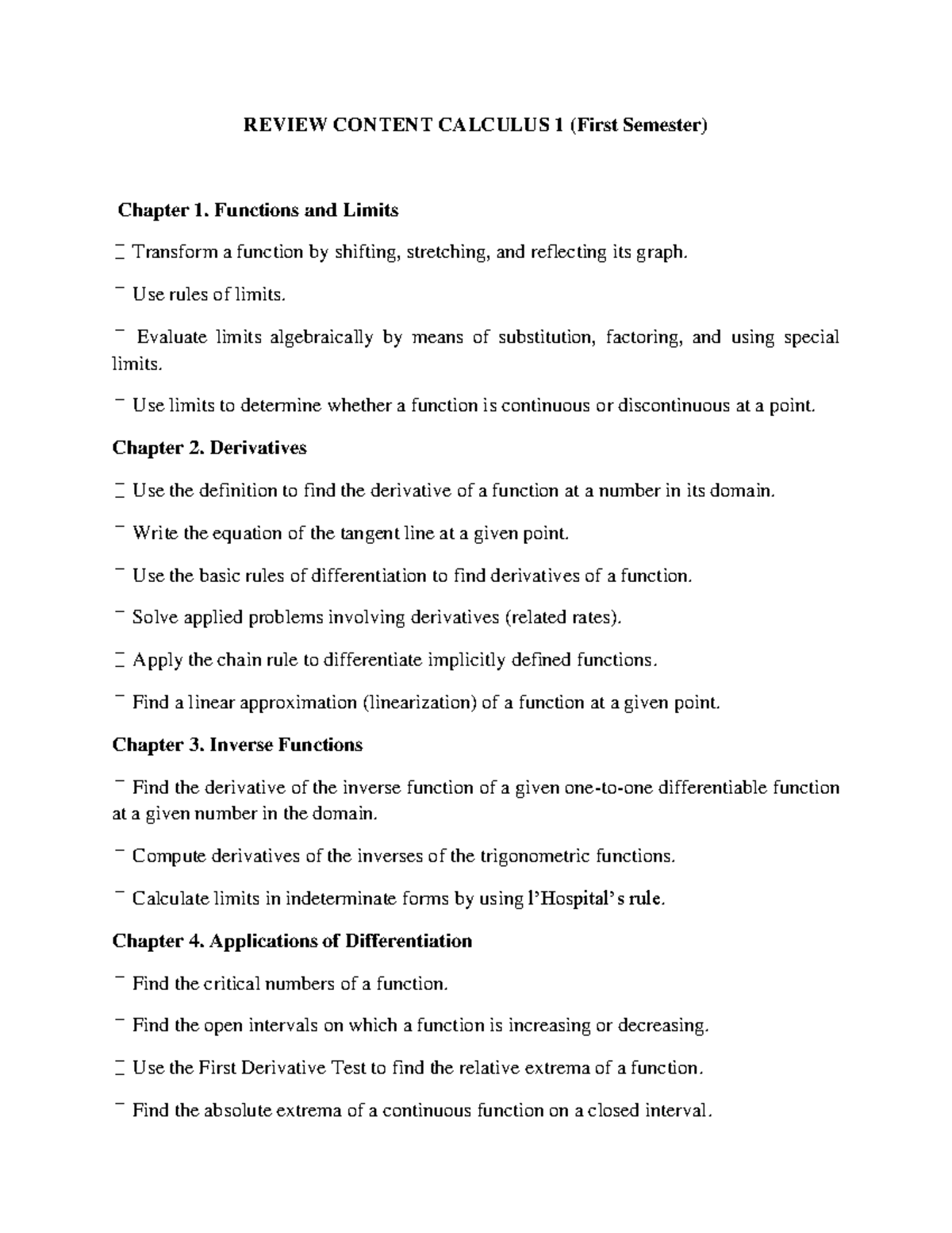 Review- Content Calculus-I ACT - REVIEW CONTENT CALCULUS 1 (First ...