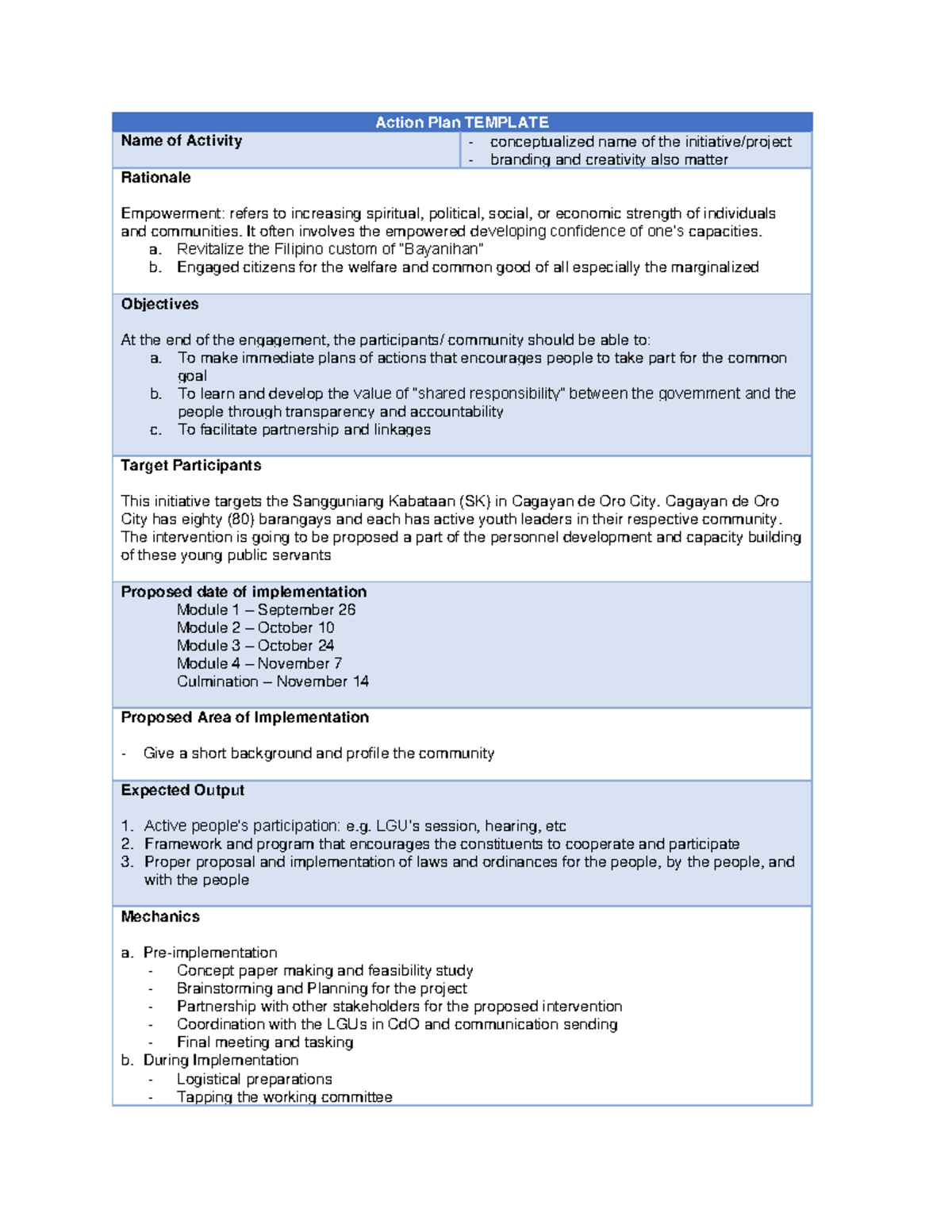Action-Plan- Sample - Asdfghjk - Action Plan TEMPLATE Name of Activity ...