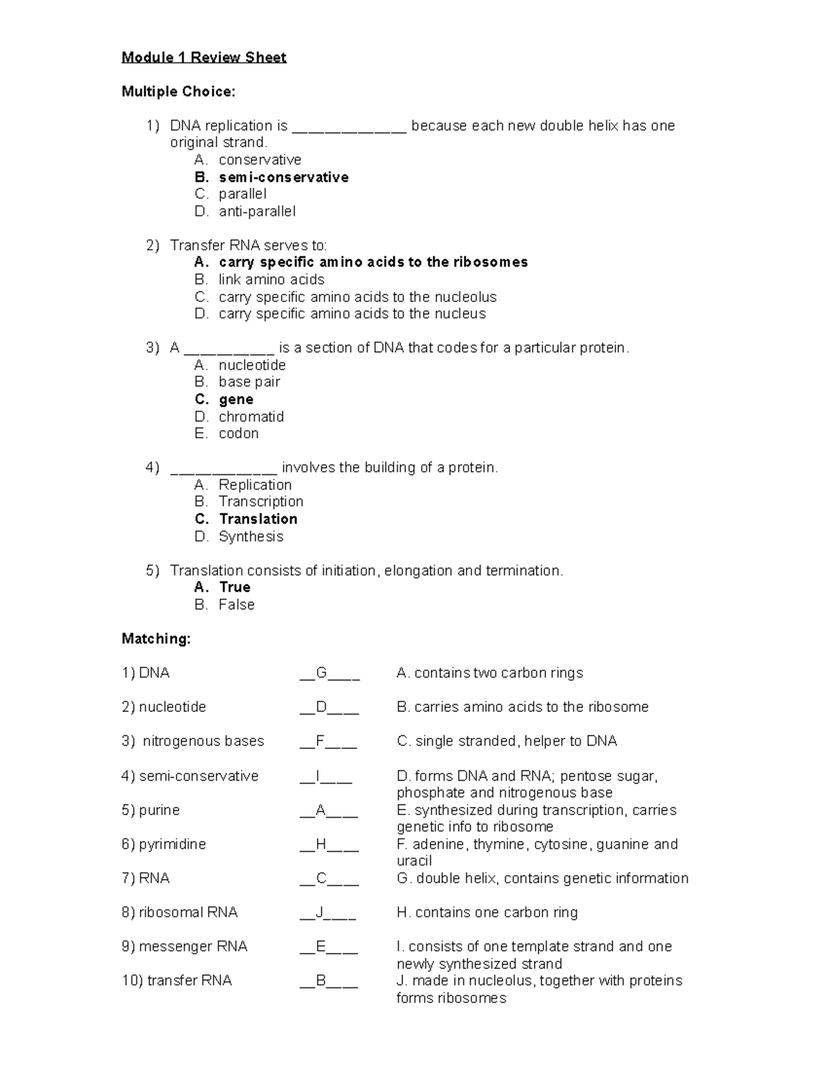 Module 1 review sheet answers - Module 1 Review Sheet Multiple Choice ...