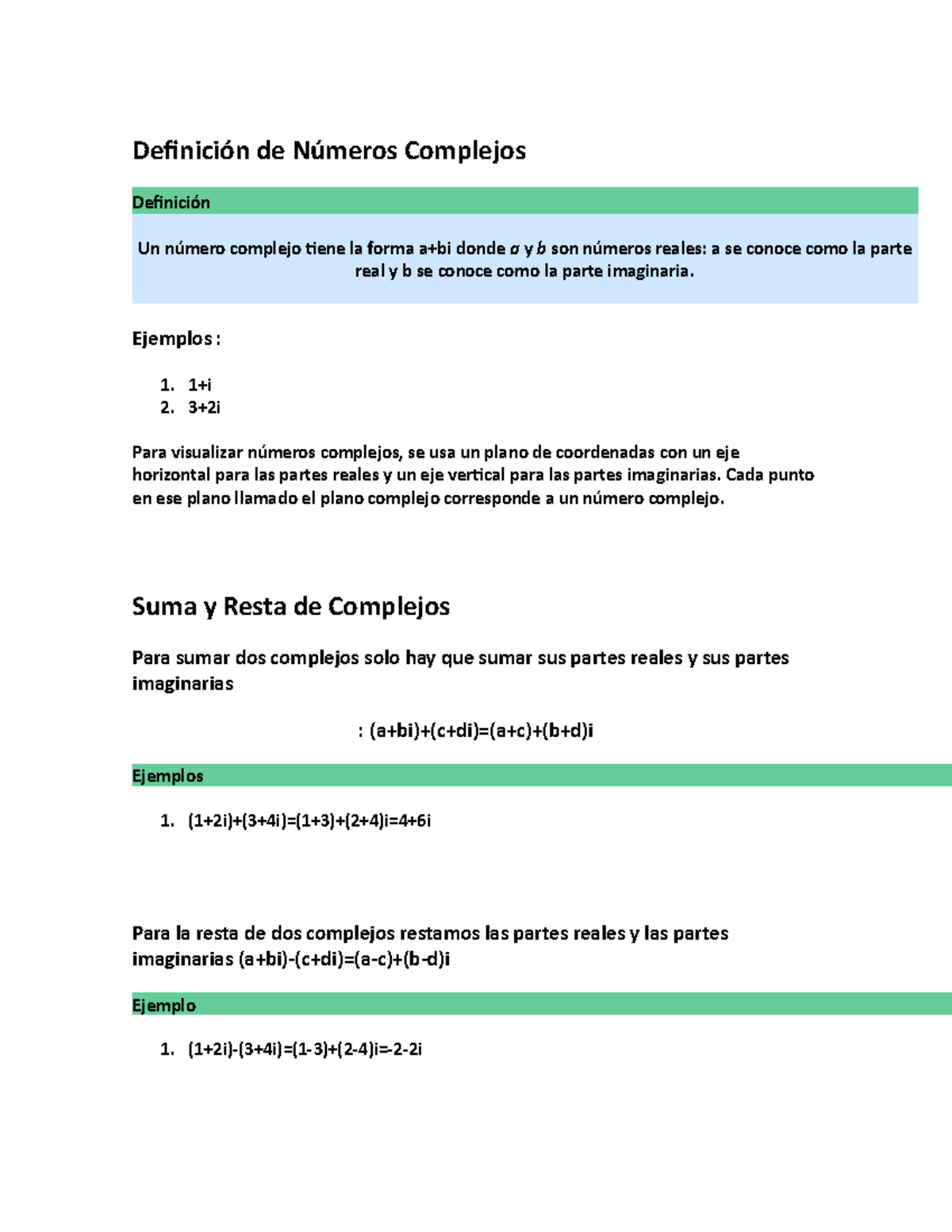 Definición de Números Complejos - Definición de Números Complejos ...