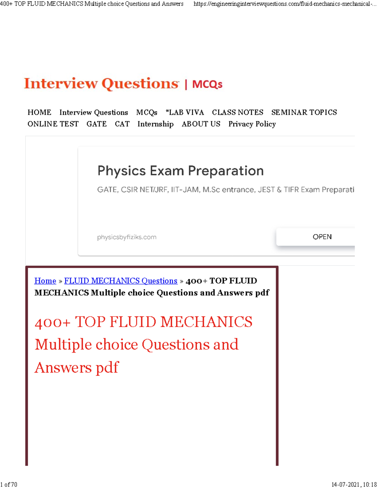 Hydraulics - fdfd - Home » FLUID MECHANICS Questions » 400+ TOP FLUID ...