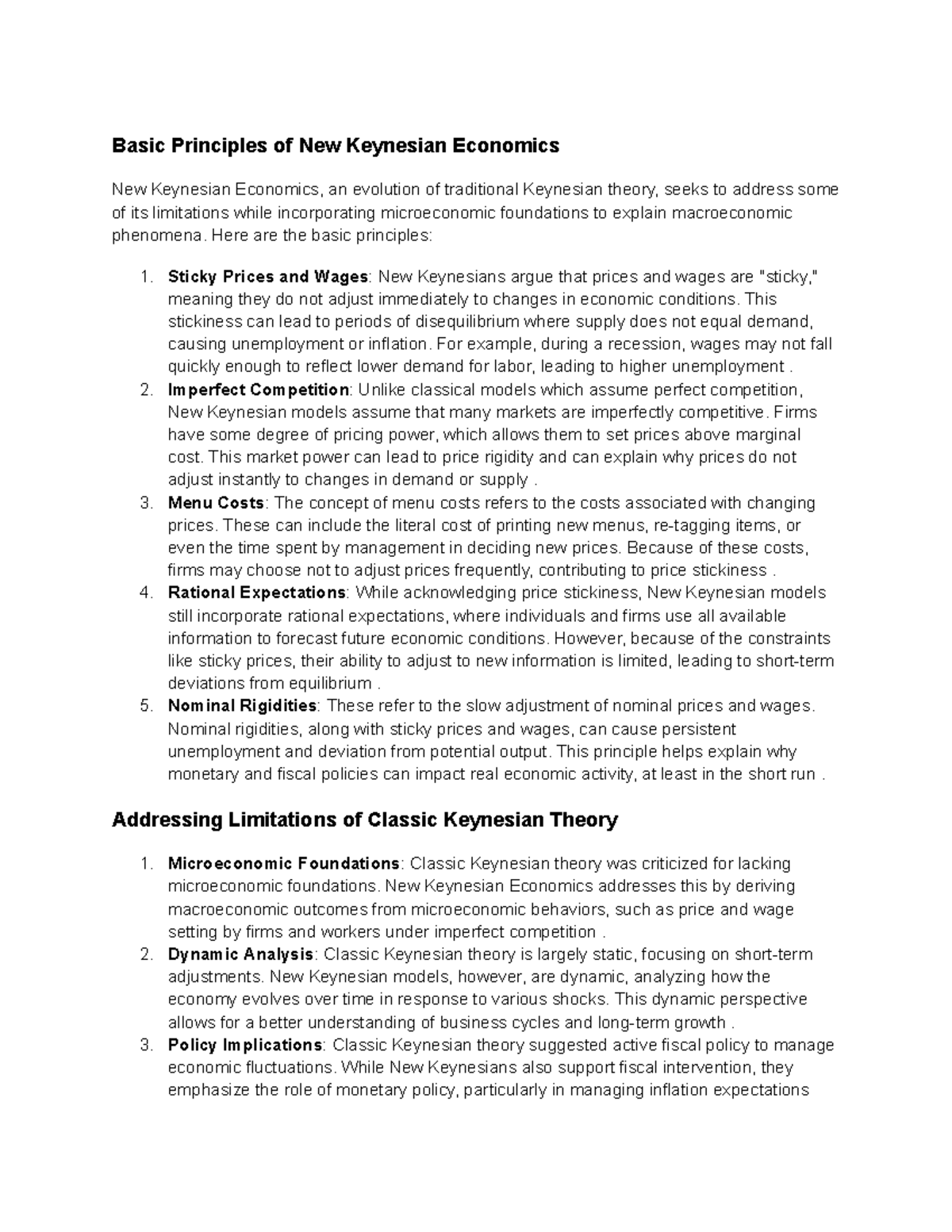 Basic Principles of New Keynesian Economics - Here are the basic ...