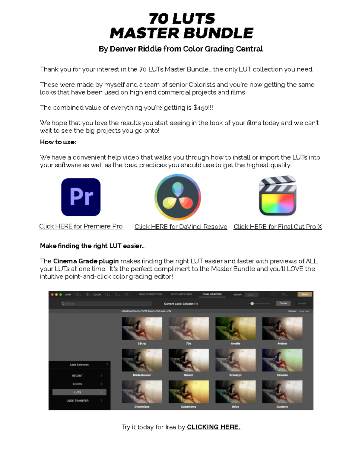 davinci resolve - 70 LUTS MASTER BUNDLE By Denver Riddle from Color ...