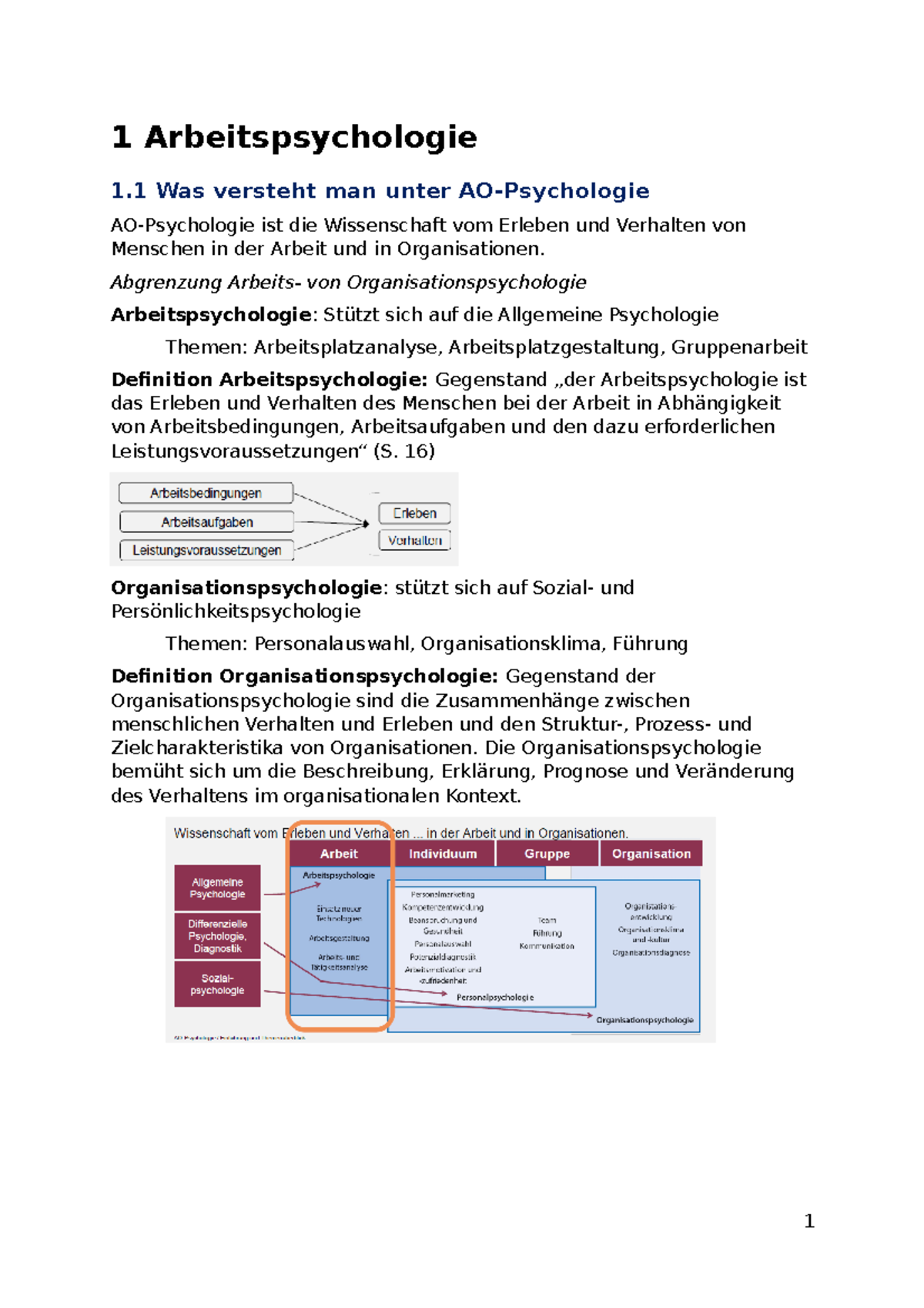 A0. Arbeitspsychologie Einf++hrung - 1 Arbeitspsychologie 1 Was versteht man unter AO ...