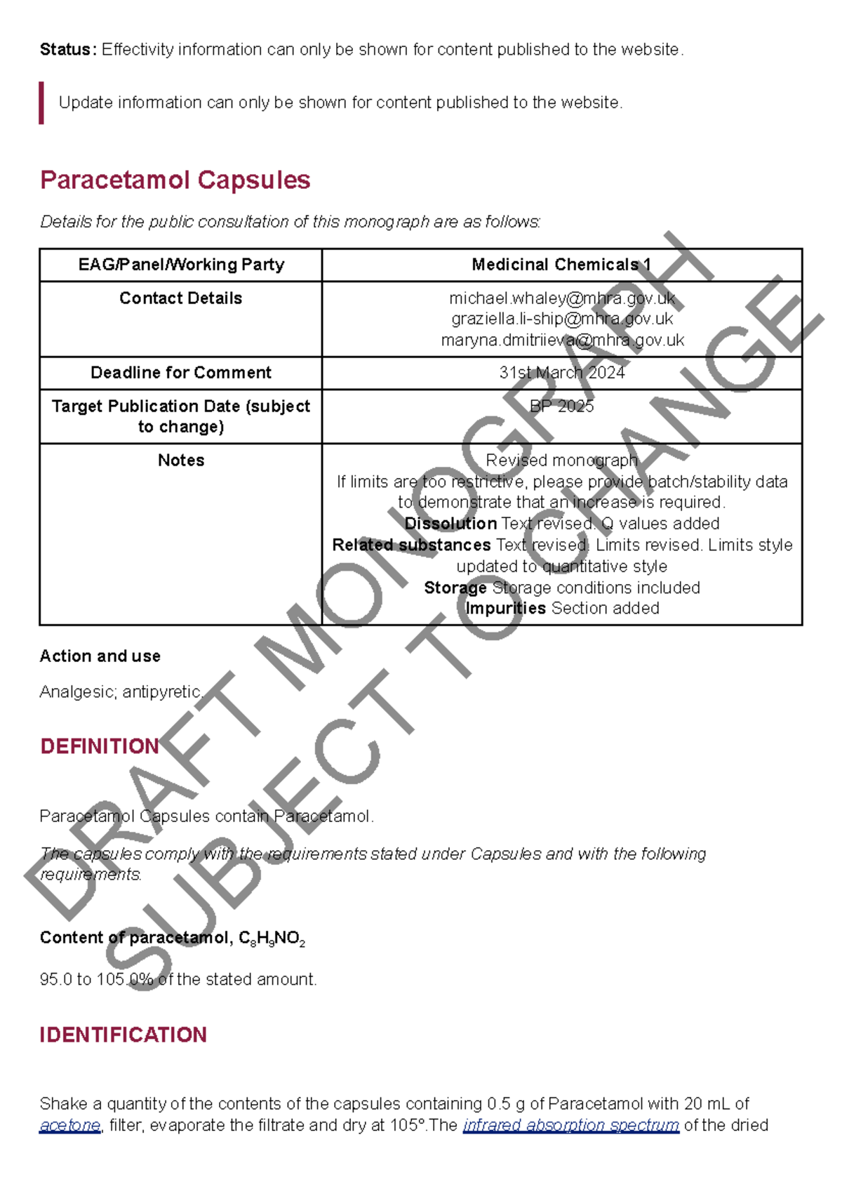 Paracetamol Capsules - Status: Effectivity information can only be ...