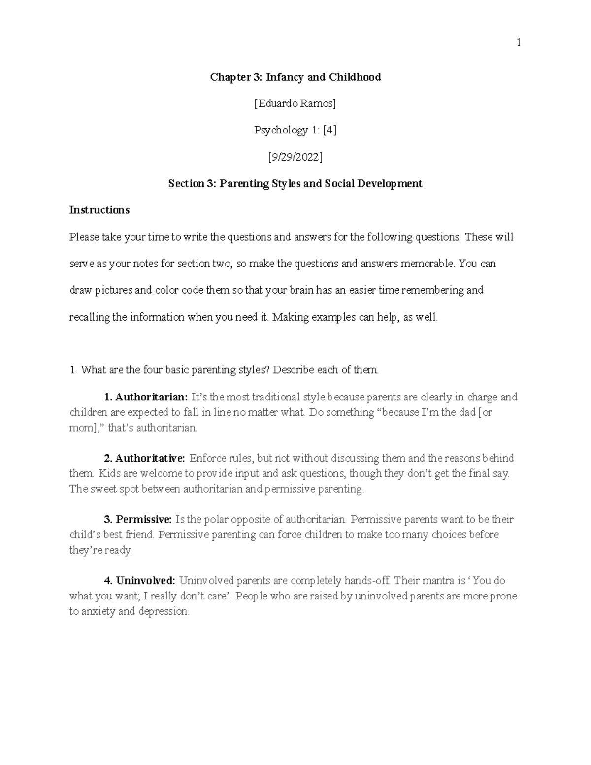 Section 3 Parenting Styles and Social Development - Chapter 3: Infancy ...