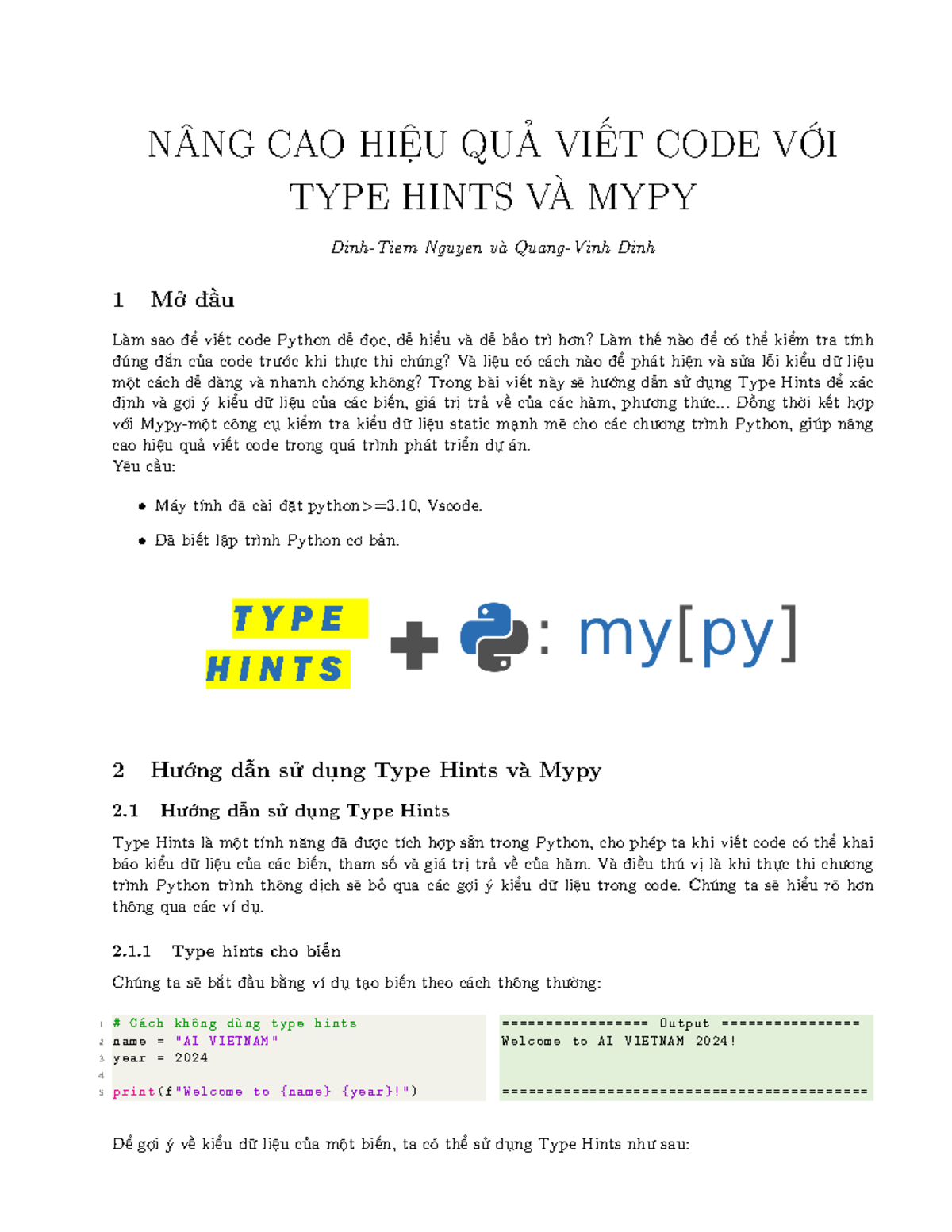 Type hint - NÂNG CAO HIỆU QUẢ VIẾT CODE VỚI TYPE HINTS VÀ MYPY Dinh ...